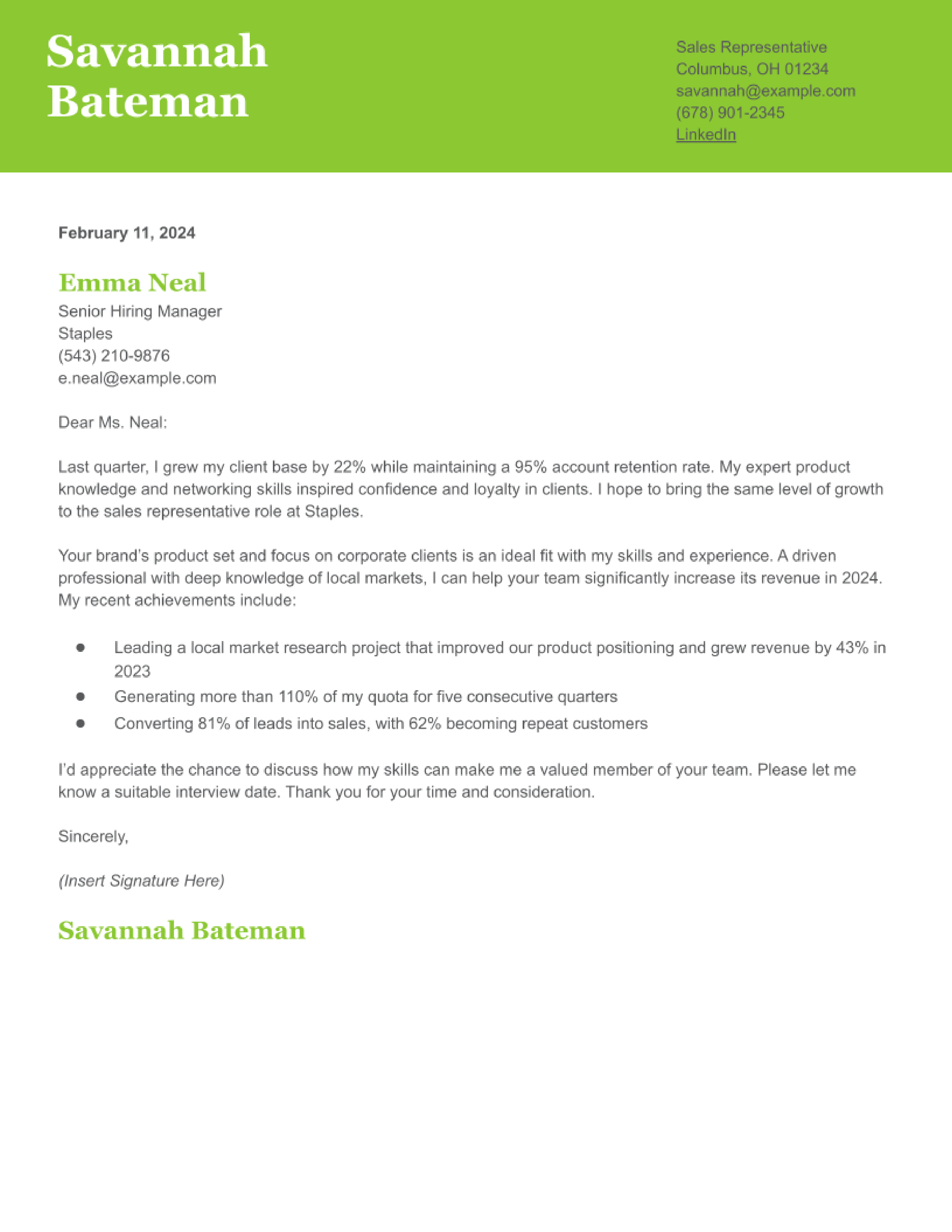 Sales Cover Letter Examples and Templates for 2024 - ResumeBuilder.com