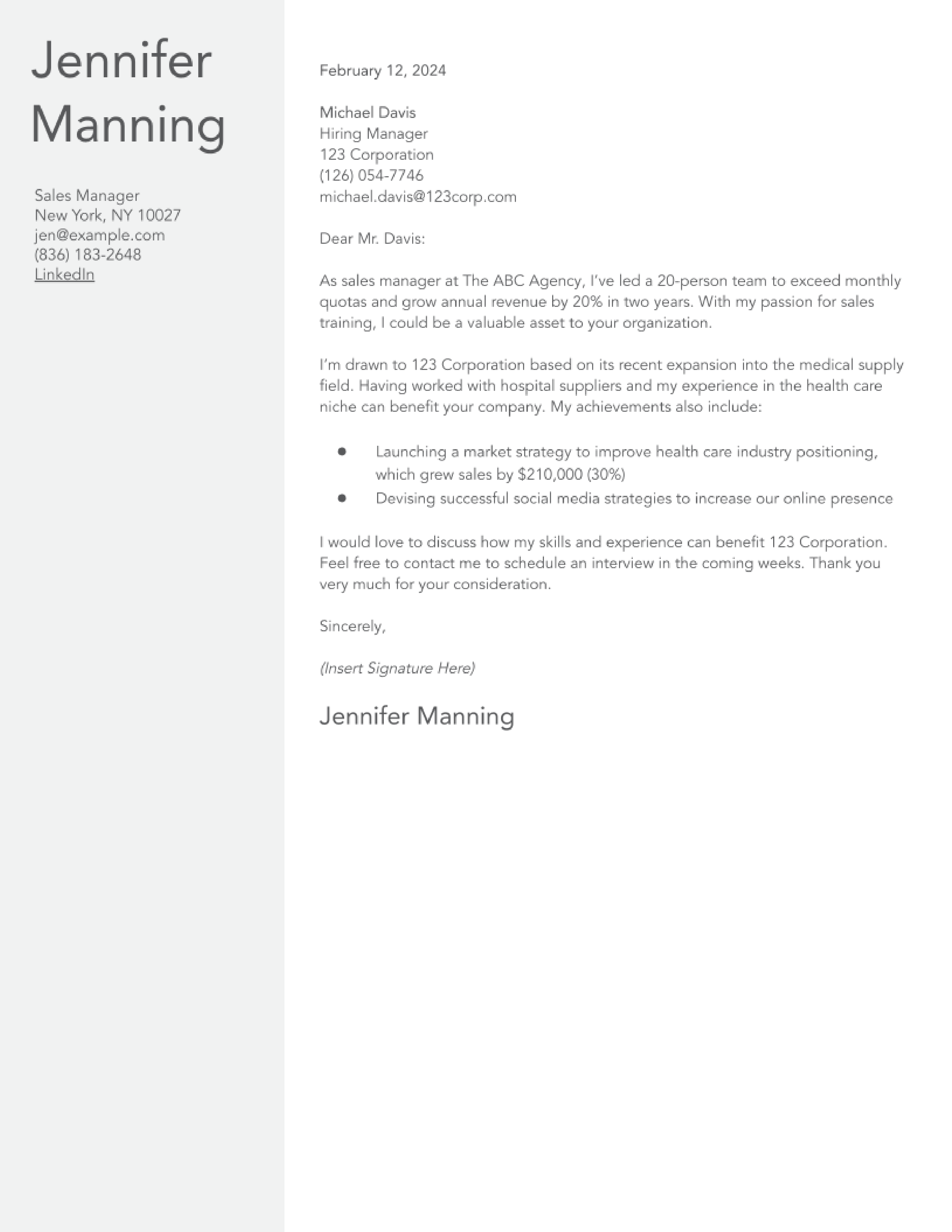 Sales Cover Letter Examples and Templates for 2024 - ResumeBuilder.com