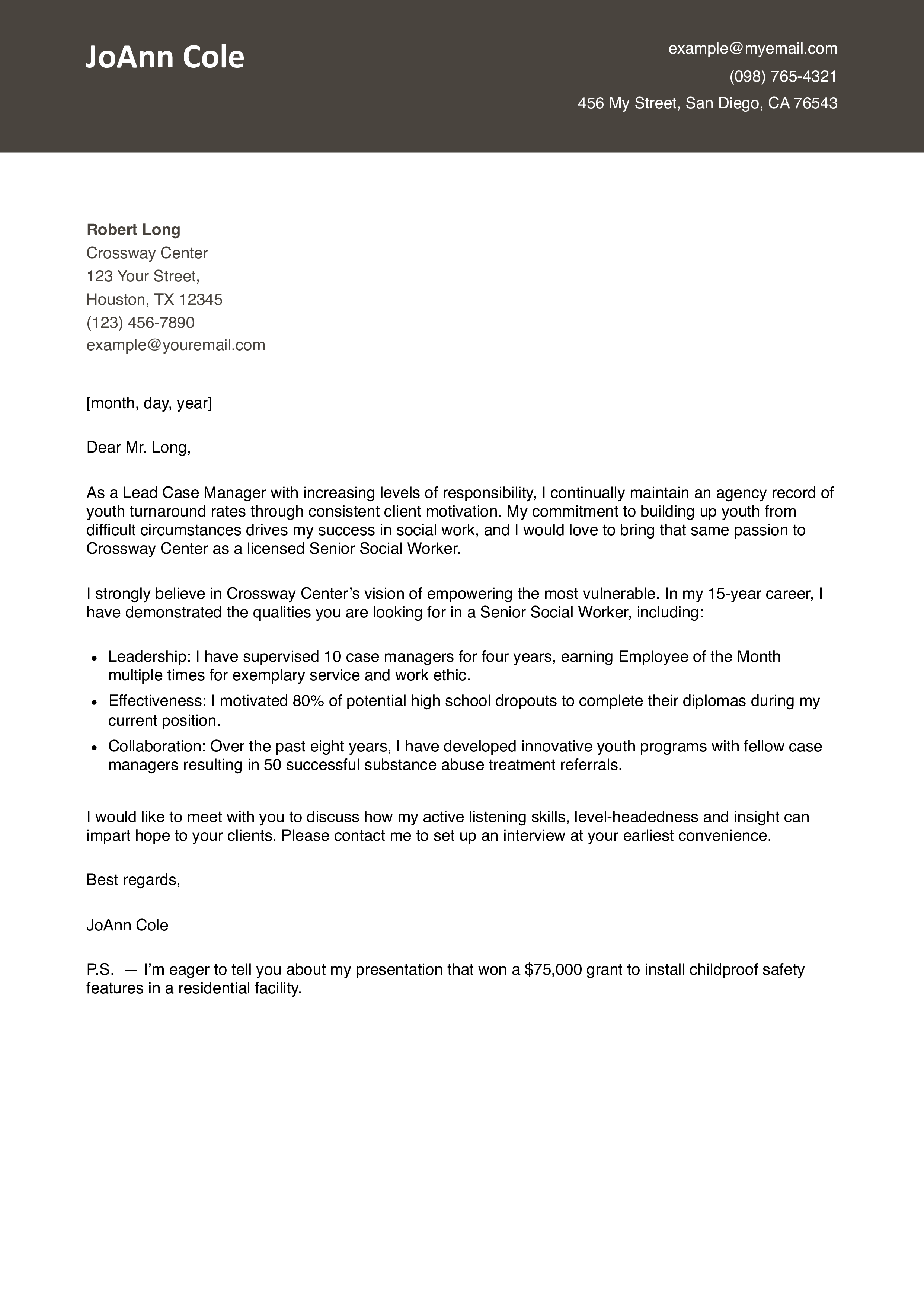 Social Work Cover Letter Examples and Templates for 2024 ...