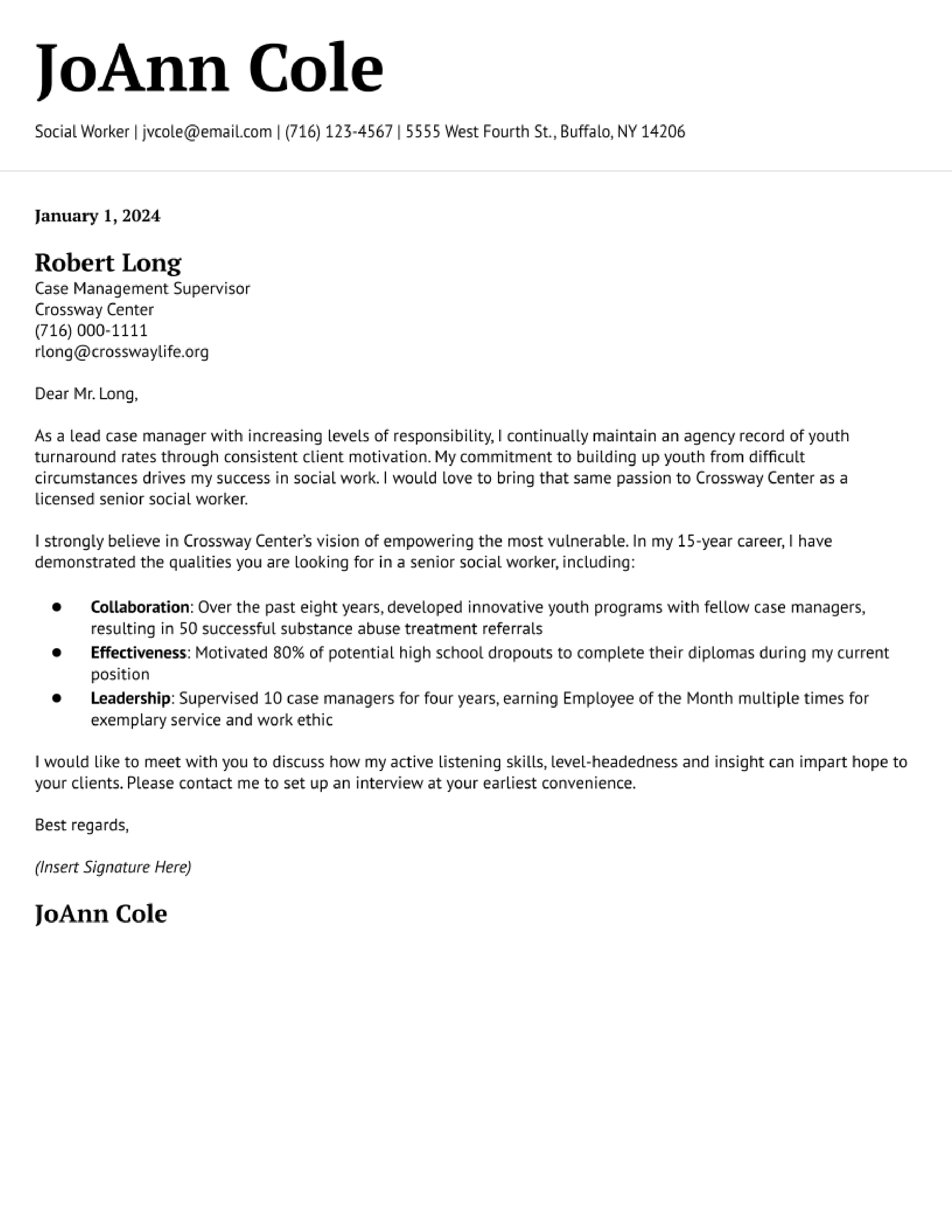 Social Work Cover Letter Examples and Templates for 2024 ...