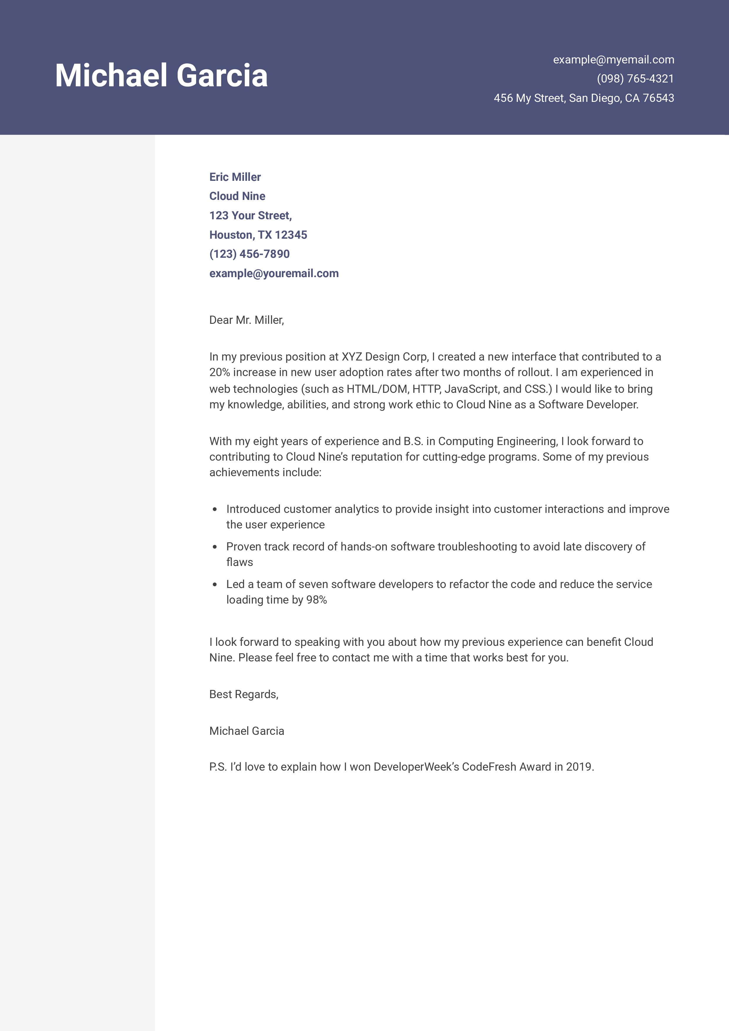 Software Developer Cover Letter Examples and Templates for 2024 ...