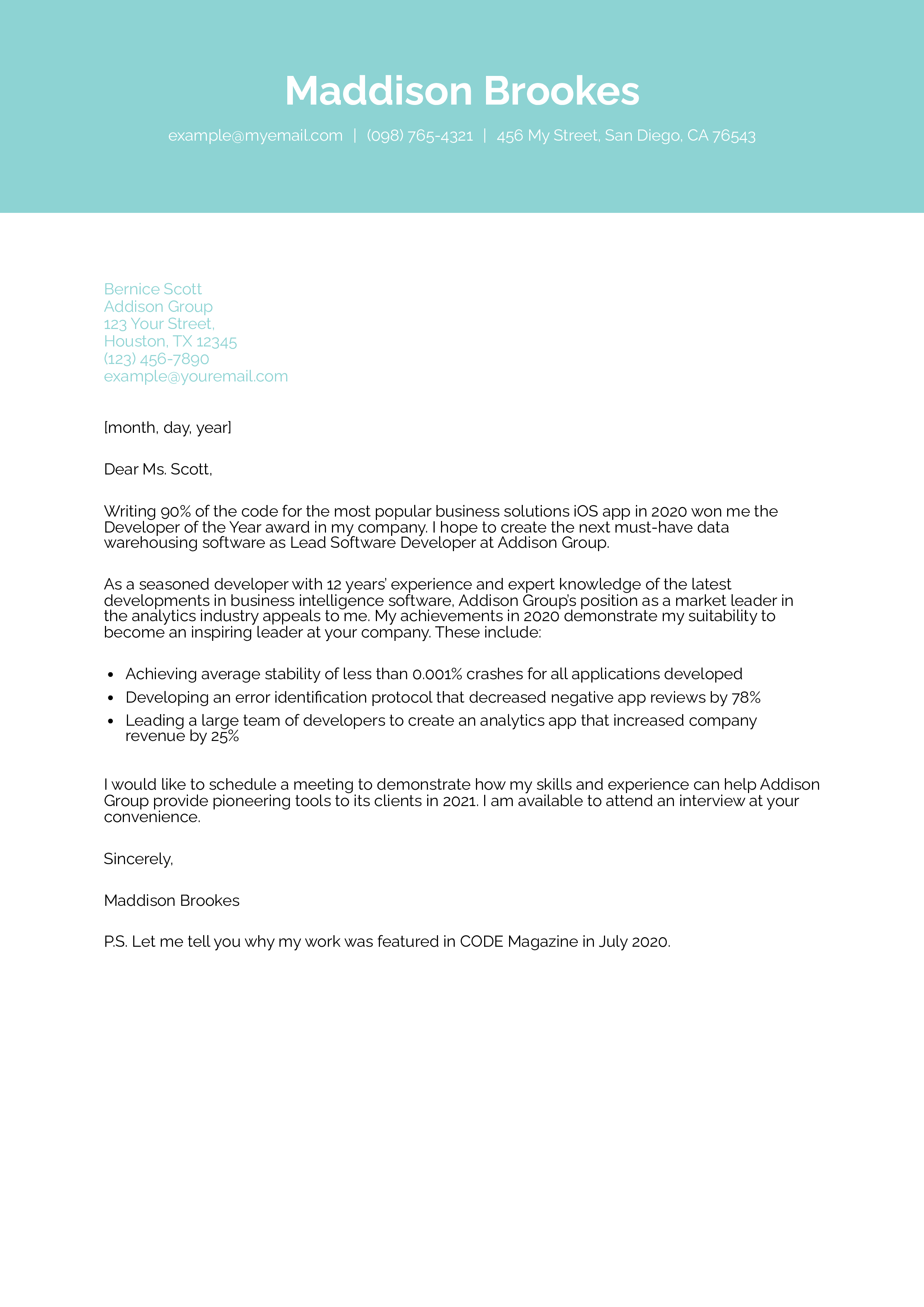 Software Developer Cover Letter Examples and Templates for 2024 ...