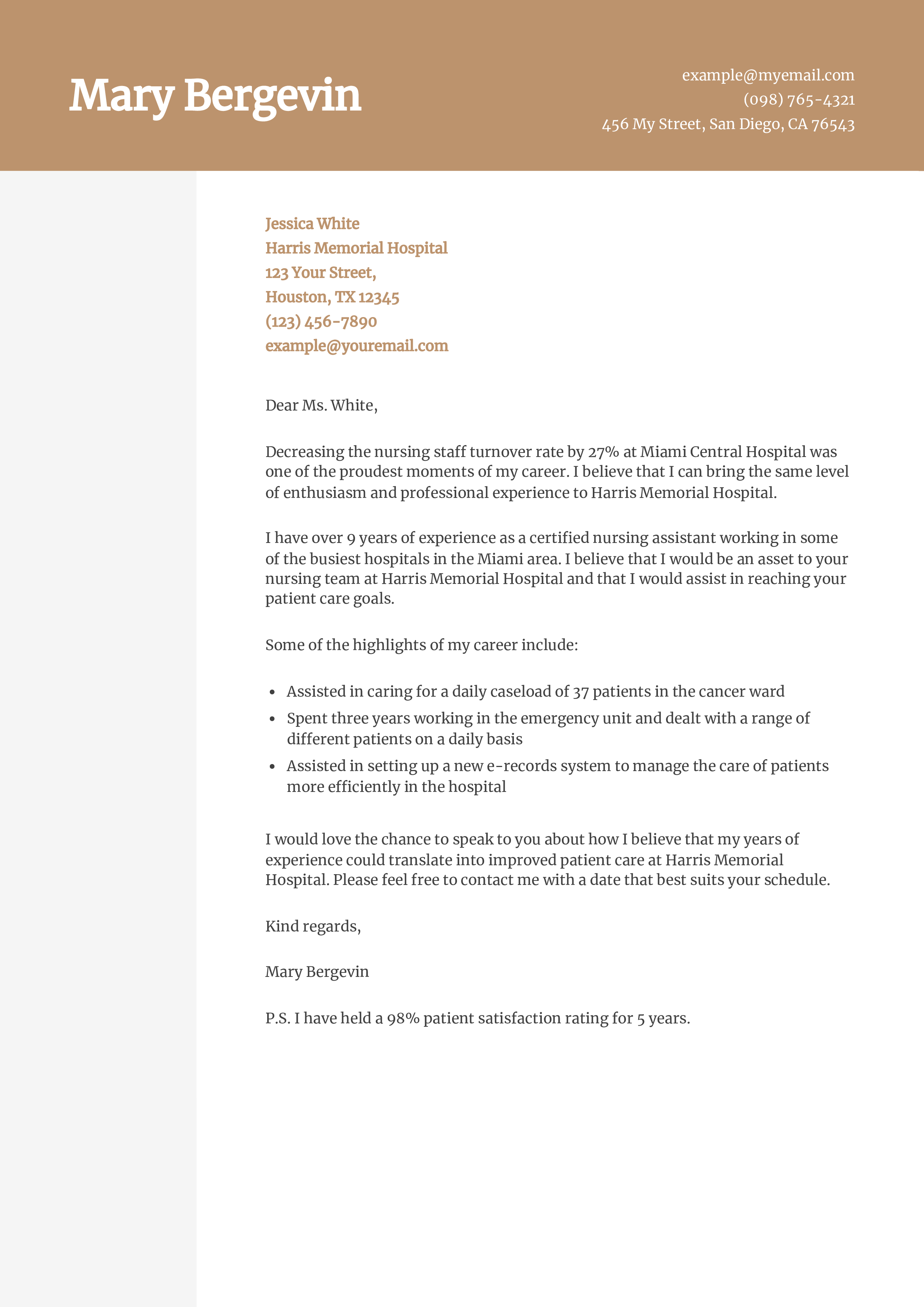 Certified Nursing Assistant Cover Letter Examples and Templates for ...