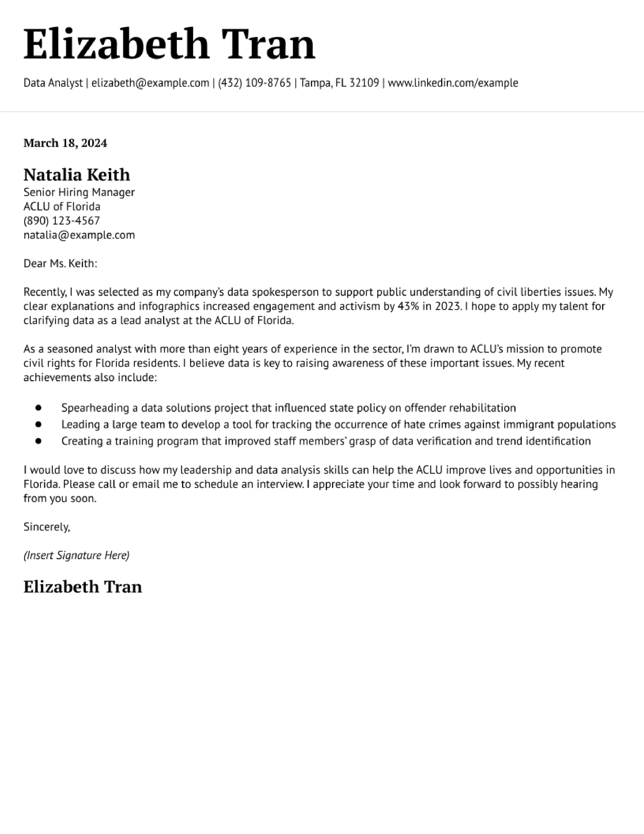 Data Analyst Cover Letter Examples and Templates for 2024 ...