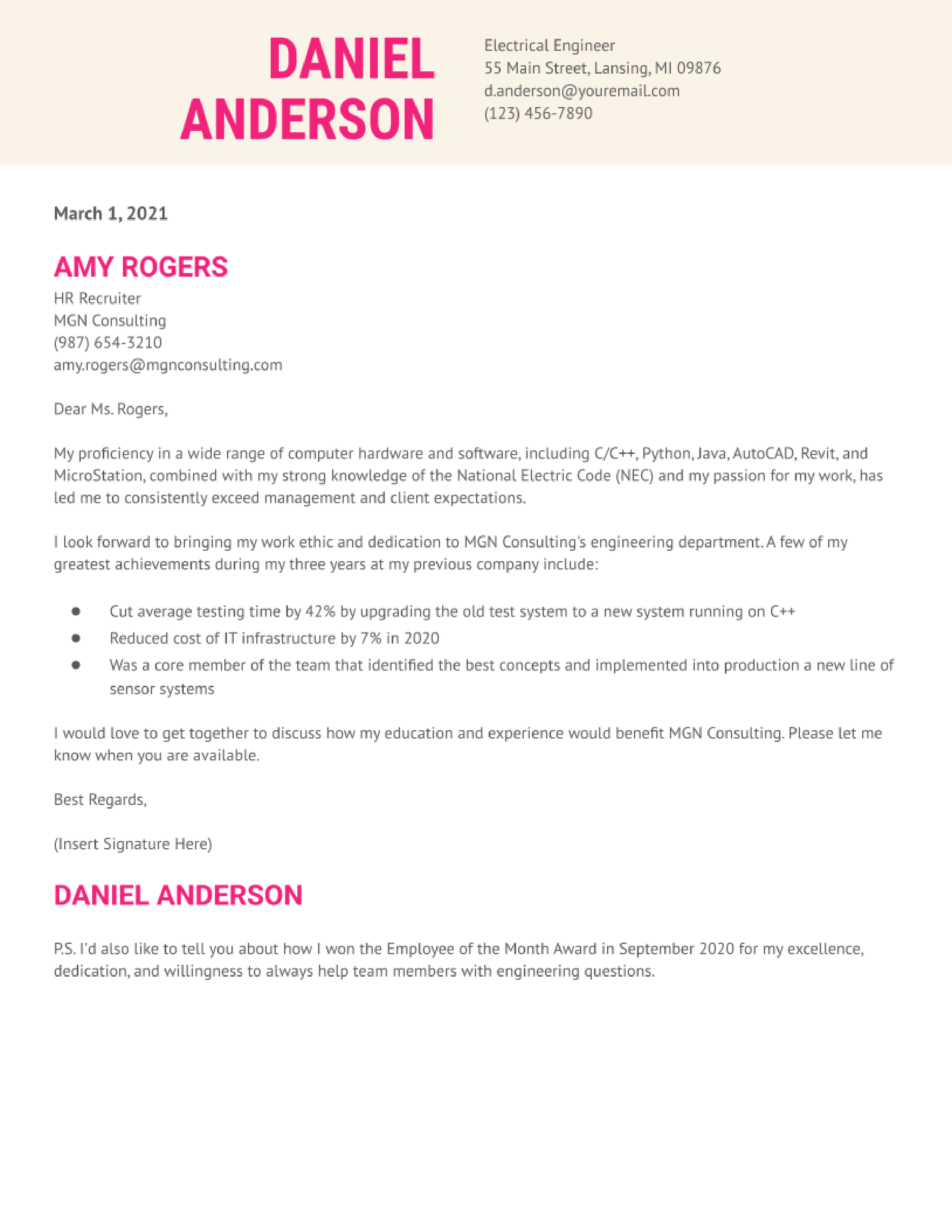 Electrical Engineer Cover Letter Examples and Templates for 2024 ...