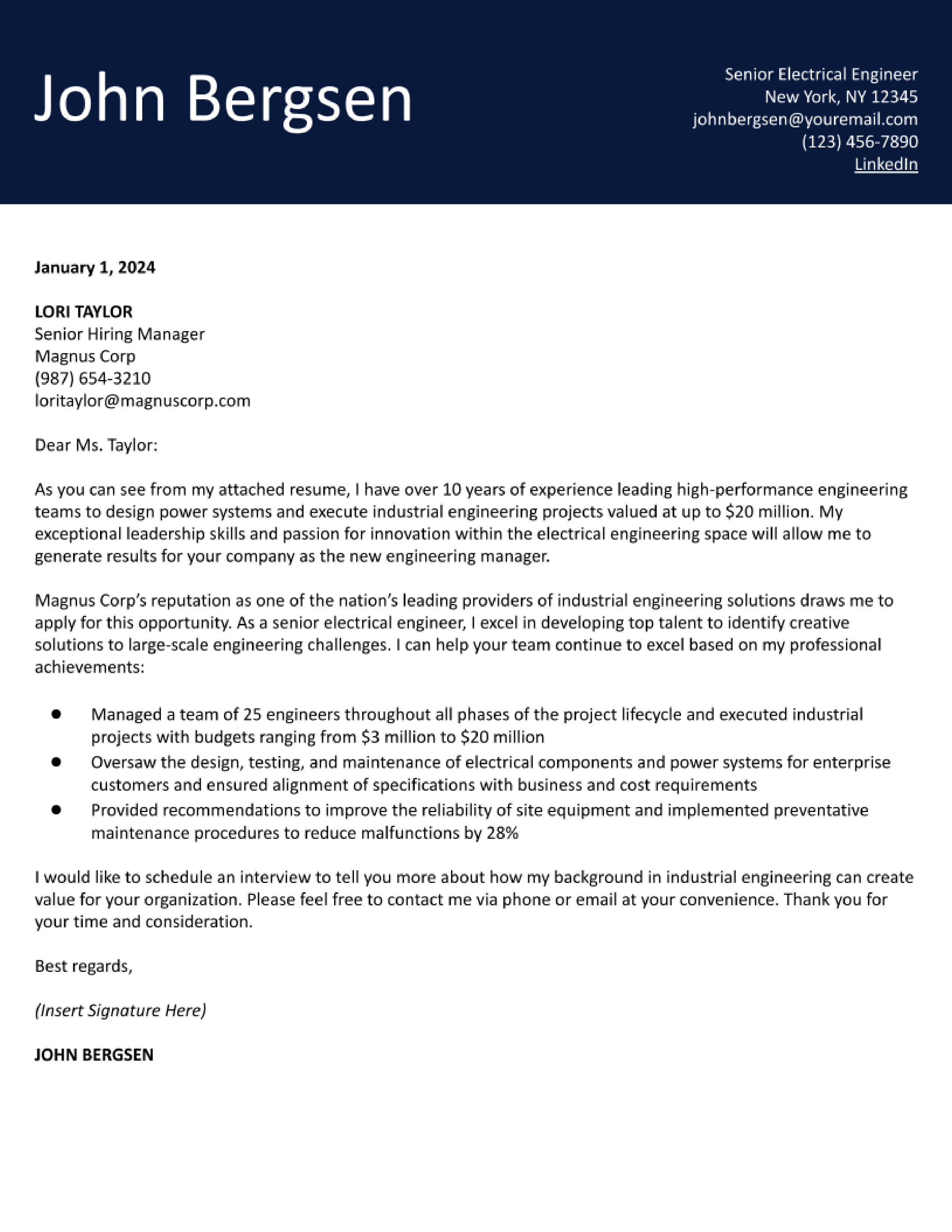 Electrical Engineer Cover Letter Examples and Templates for 2024 ...