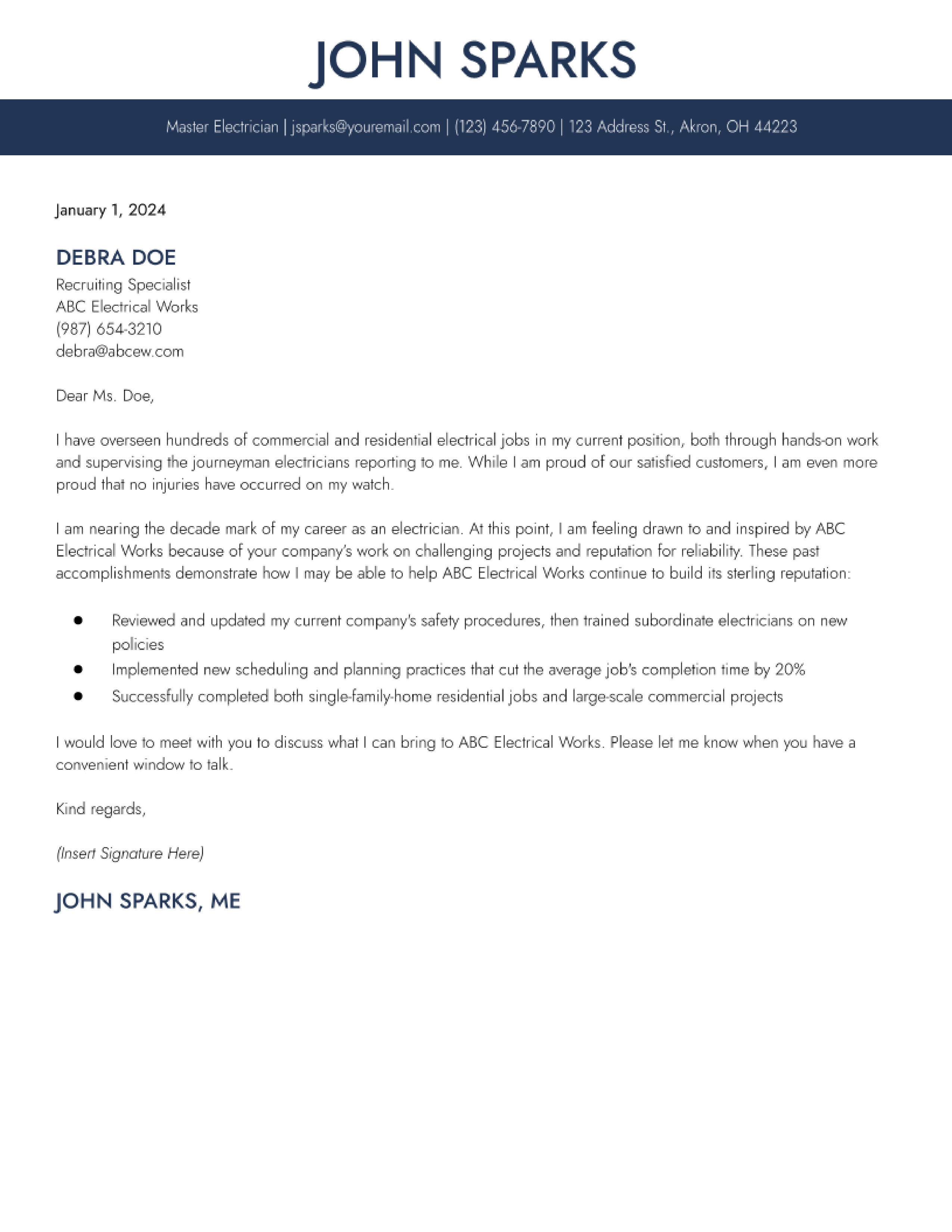 Electrician Cover Letter Examples and Templates for 2024 ...