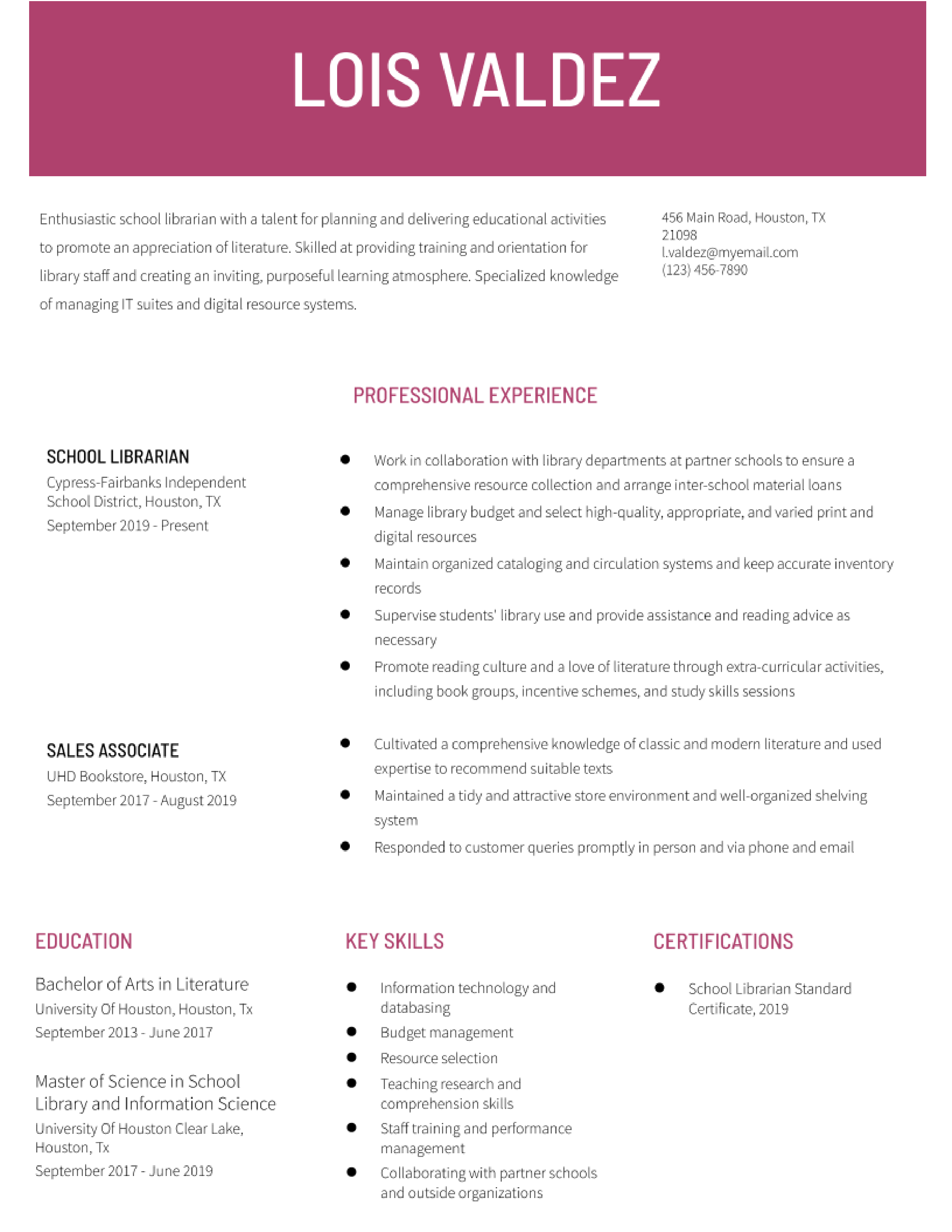 Librarian Resume Examples and Templates for 2024 - ResumeBuilder.com