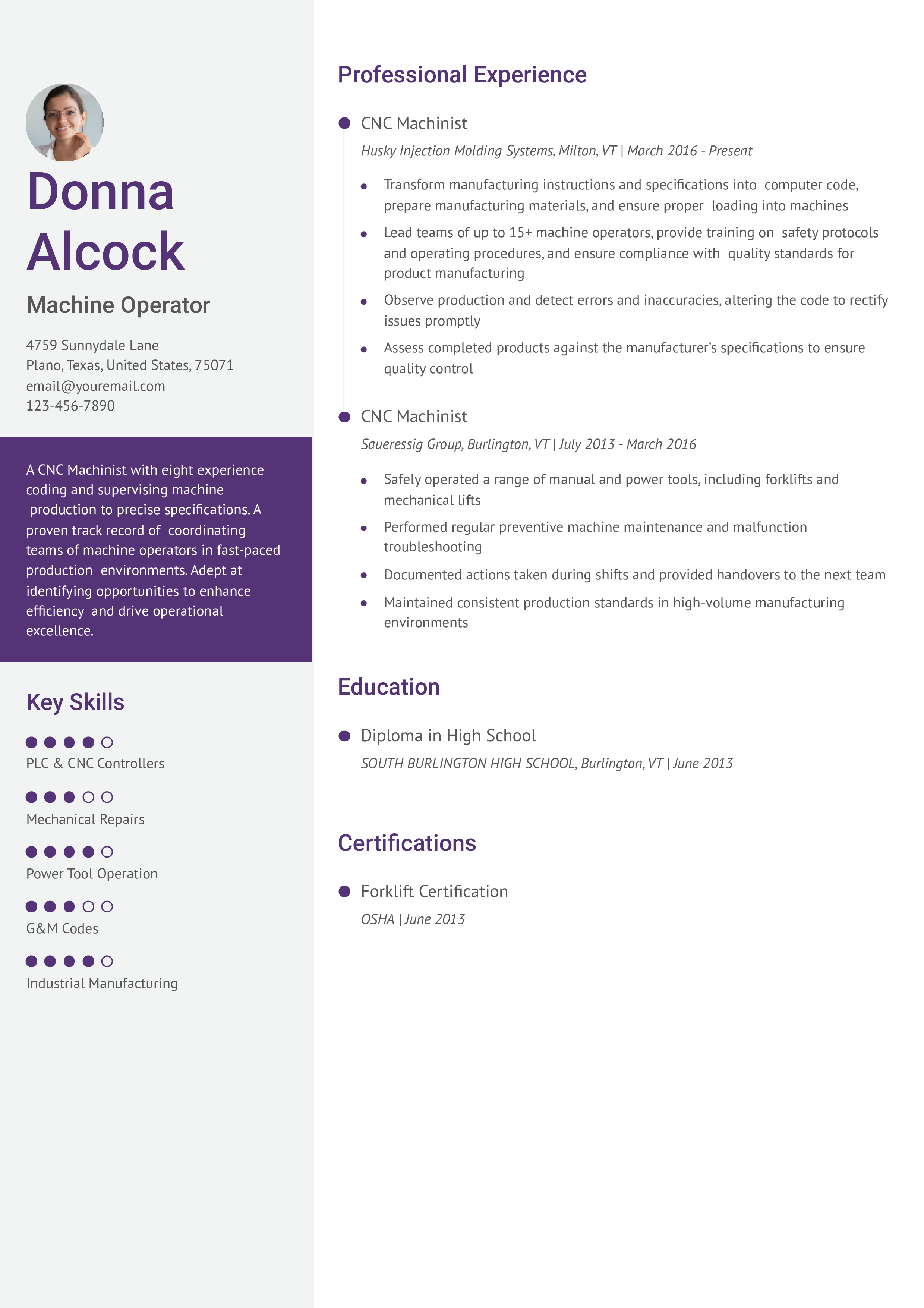 Machine Operator Resume Examples and Templates for 2024 - ResumeBuilder.com