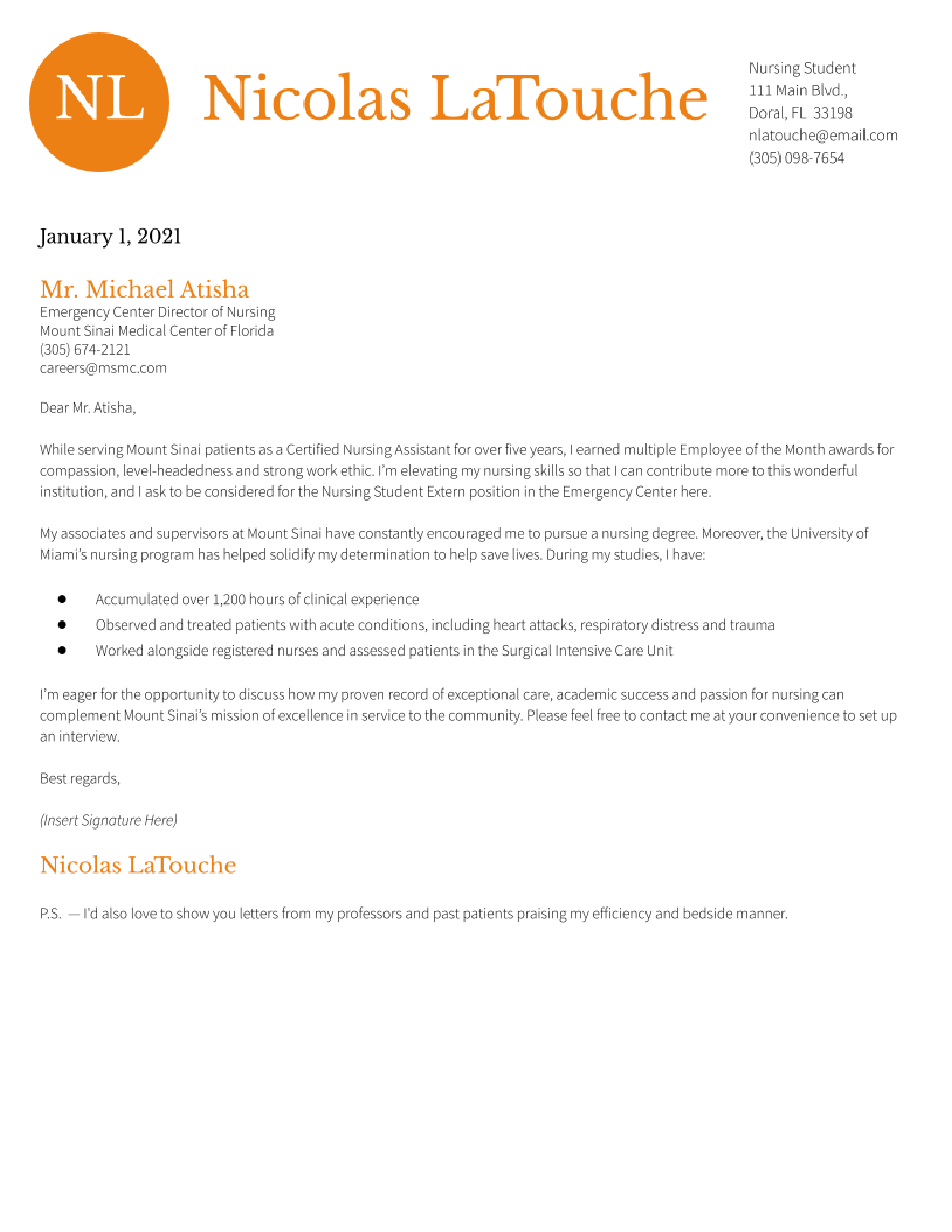 Nursing Student Cover Letter Examples and Templates for 2024 ...