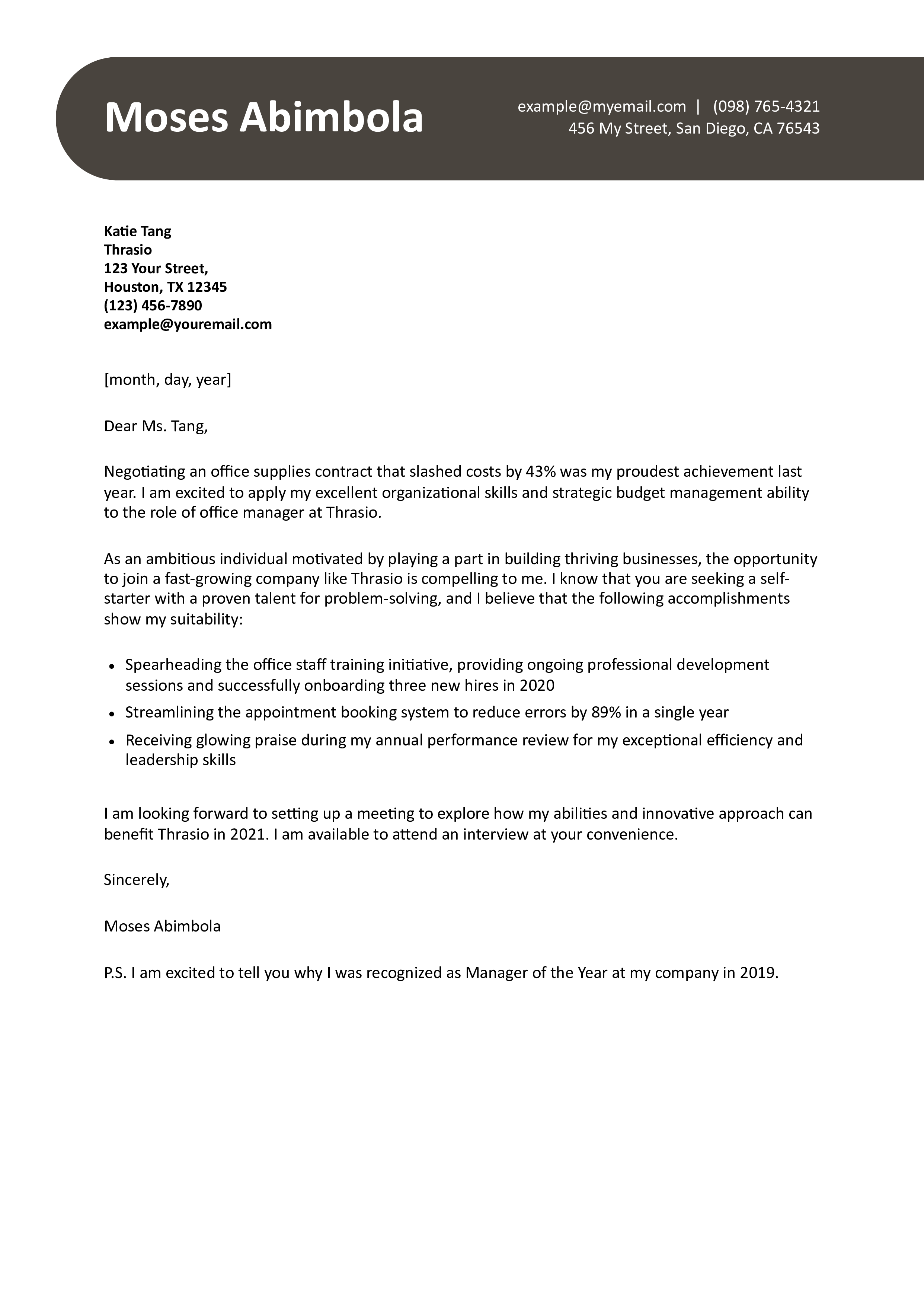 Office Manager Cover Letter Examples and Templates for 2024 ...