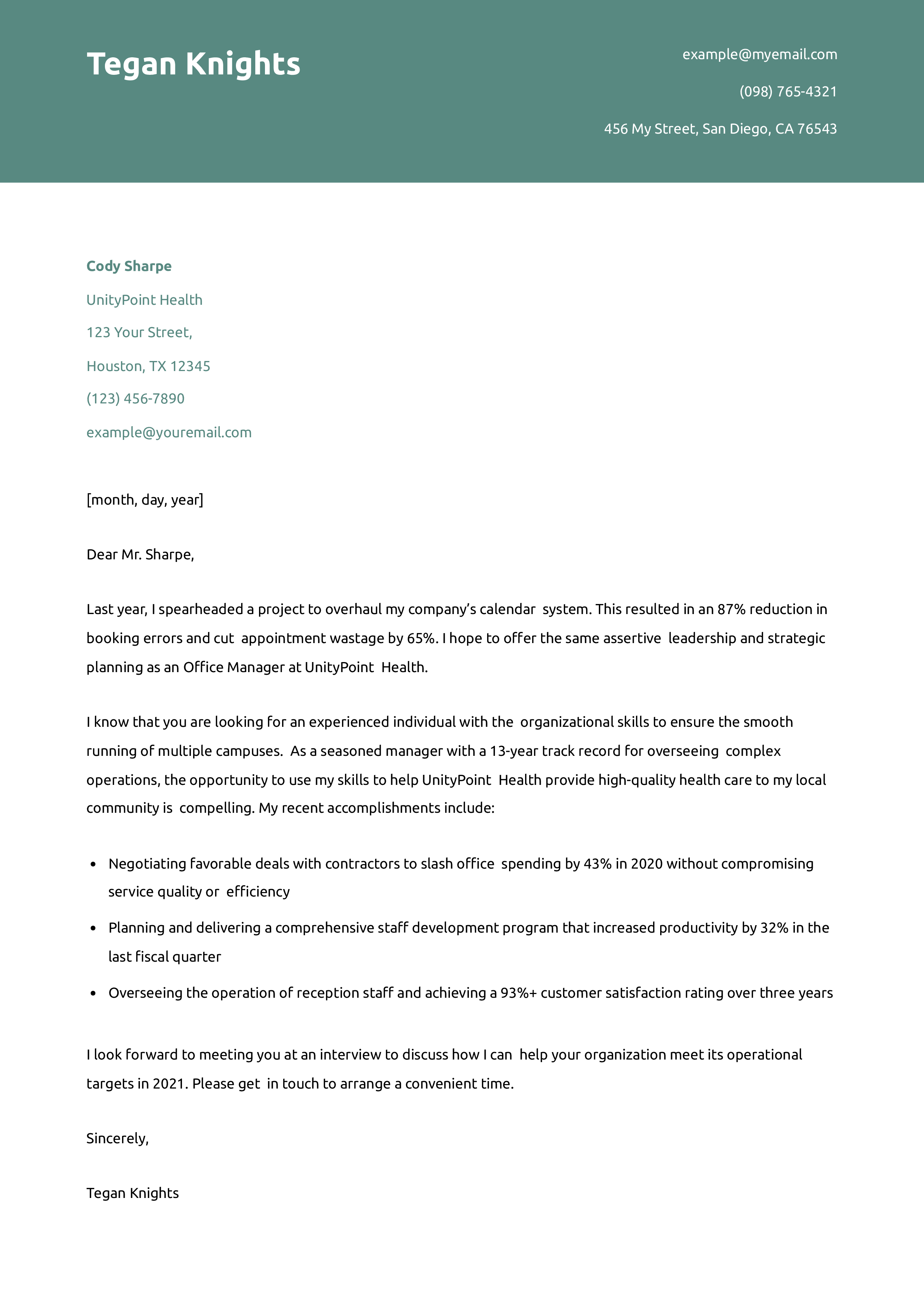 Office Manager Cover Letter Examples and Templates for 2024 ...