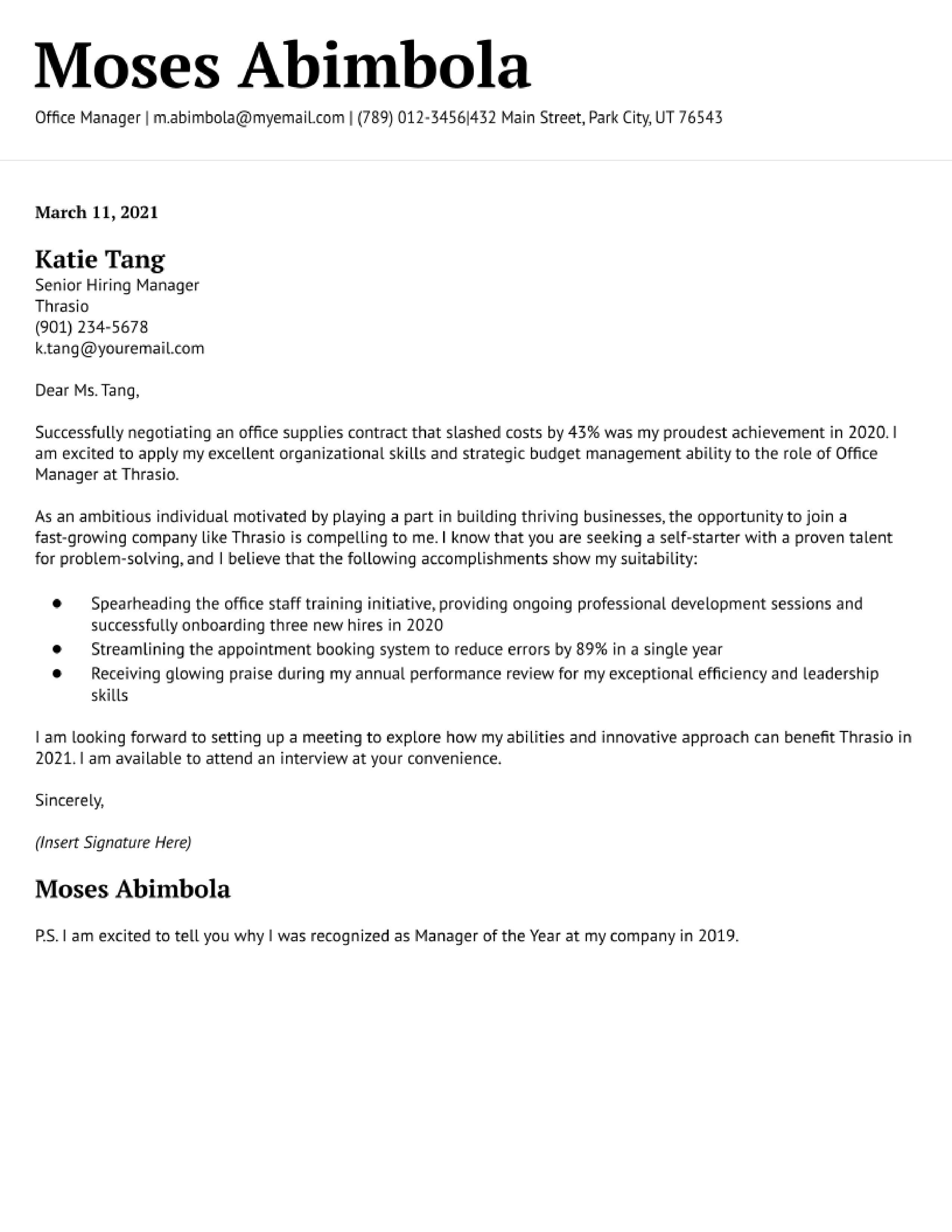 Office Manager Cover Letter Examples and Templates for 2024 ...