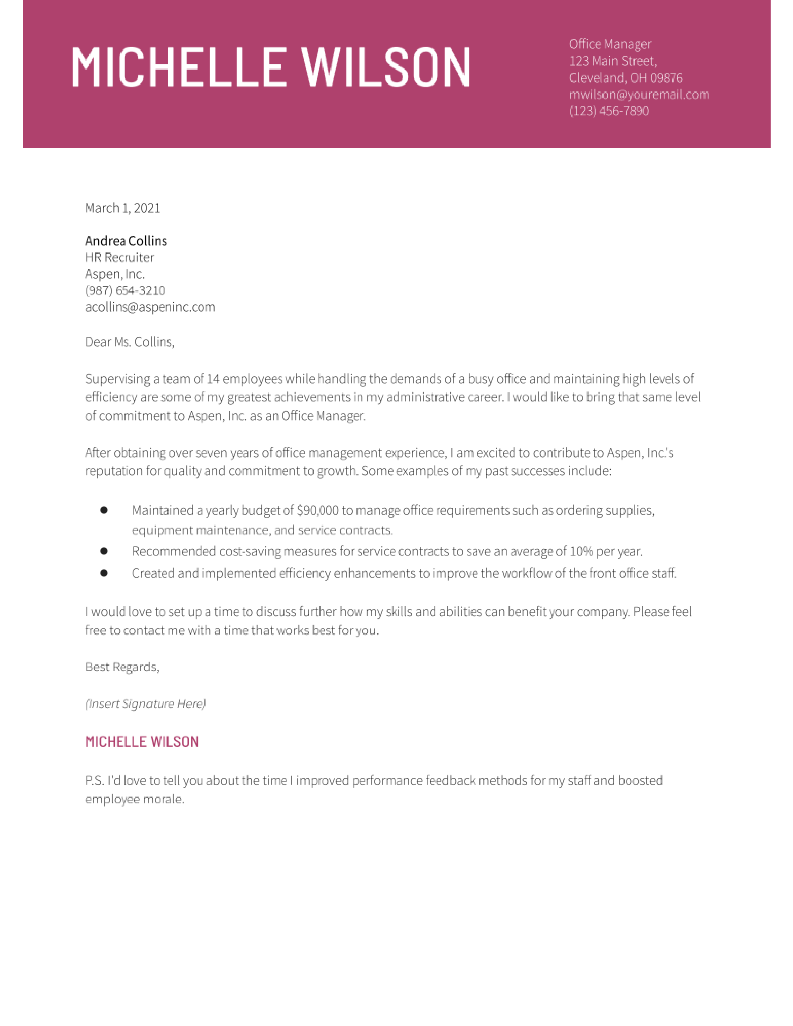 Office Manager Cover Letter Examples and Templates for 2024 ...