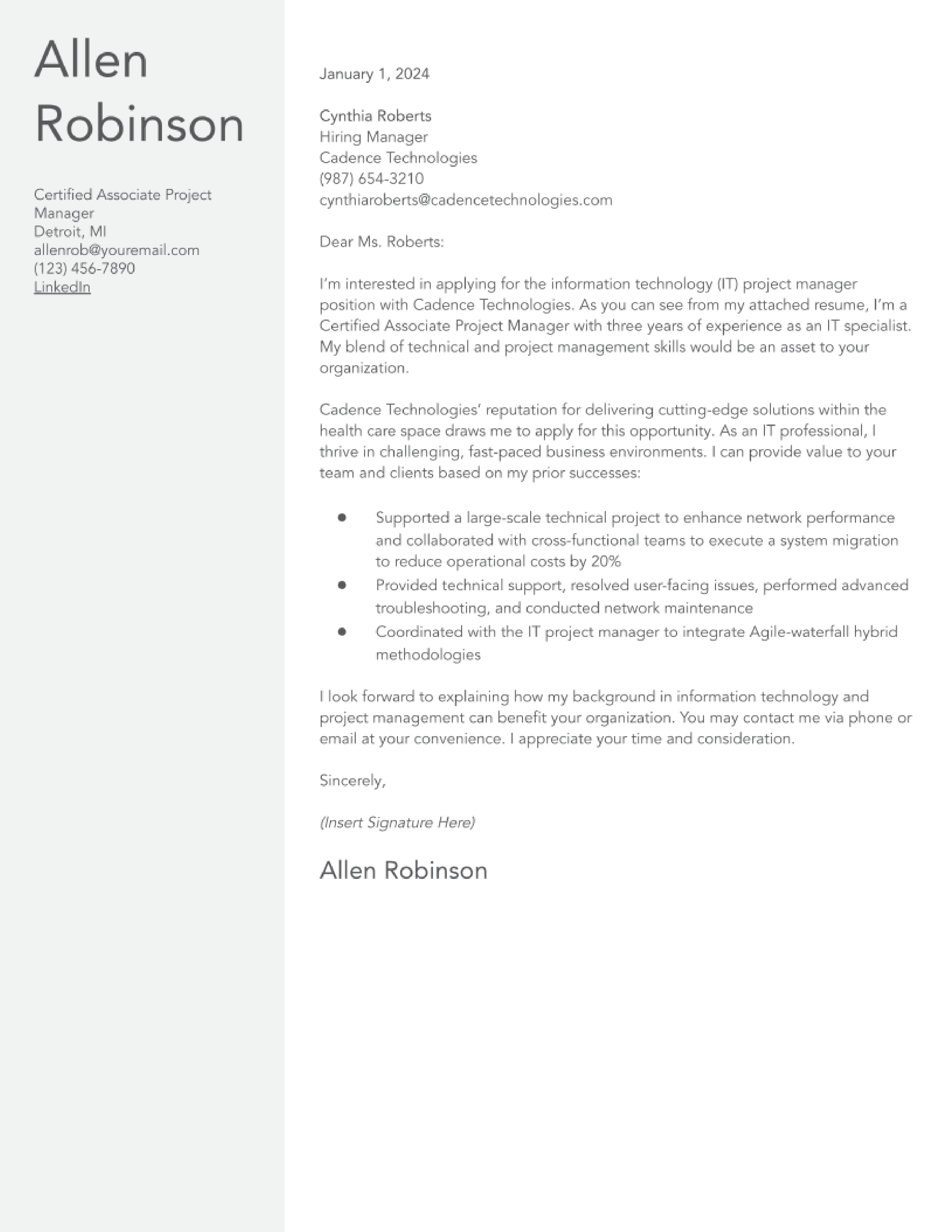 Project Manager Cover Letter Examples and Templates for 2024 ...