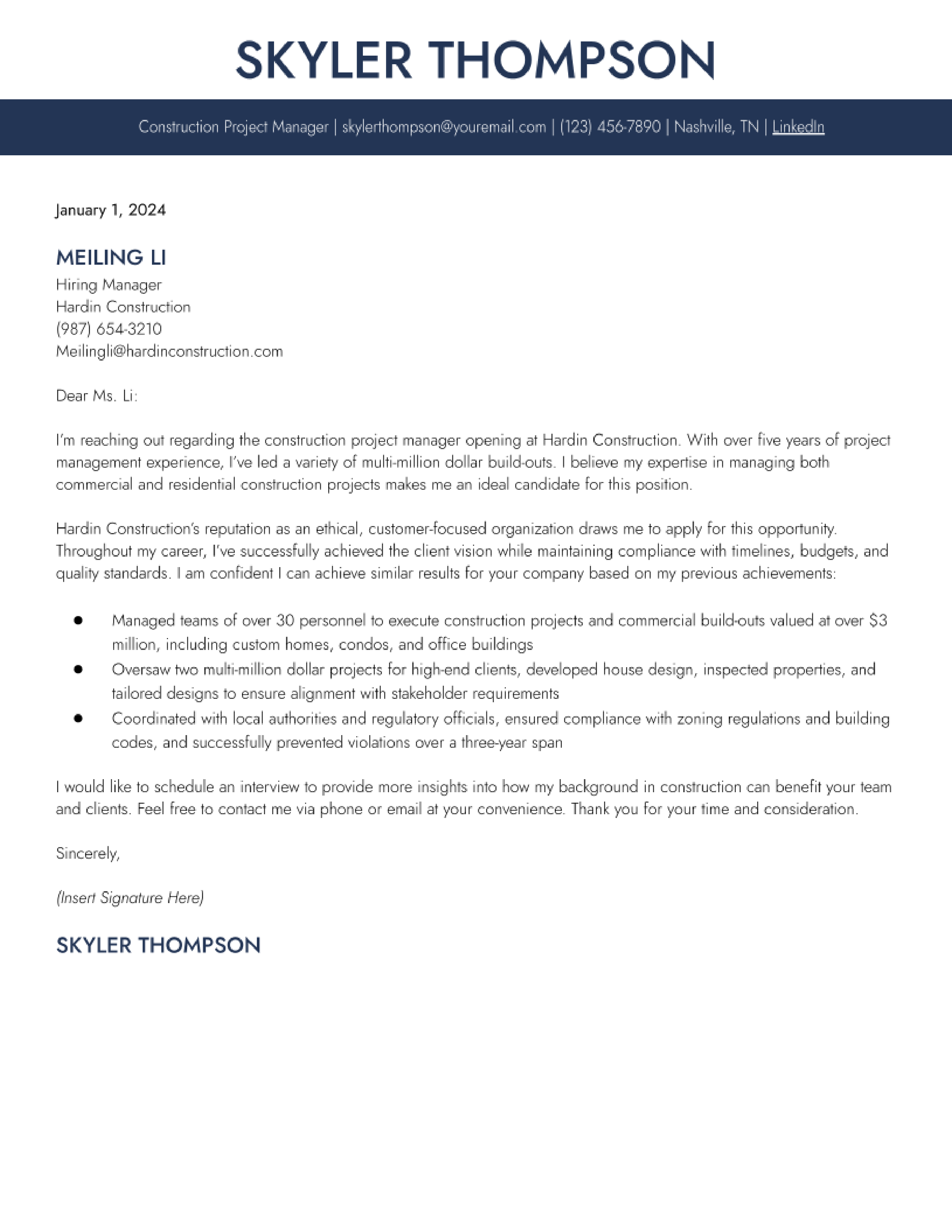 Project Manager Cover Letter Examples and Templates for 2024 ...