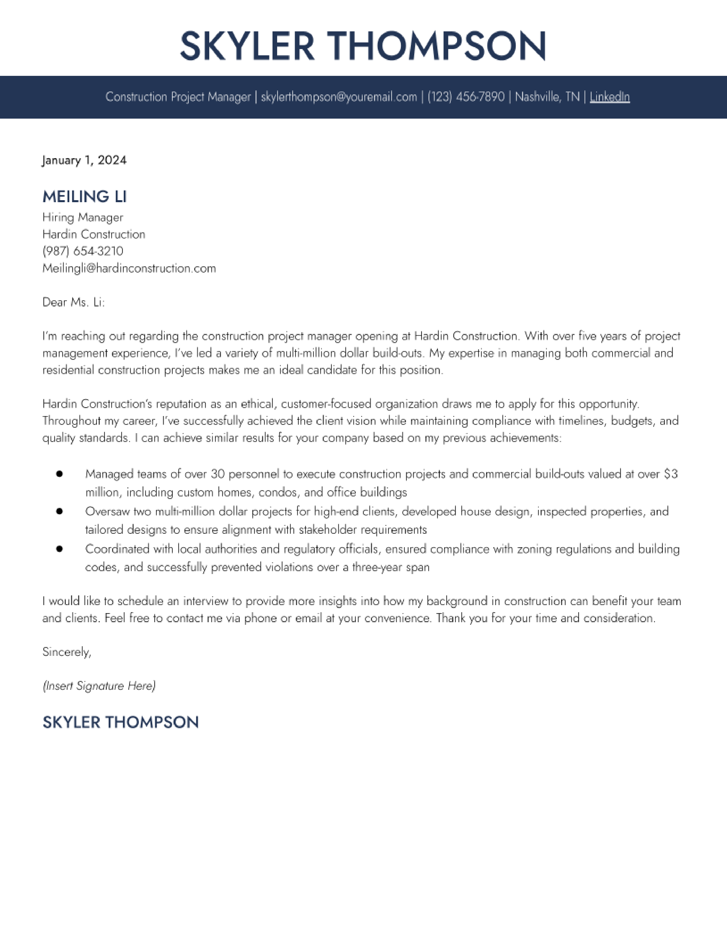 Project Manager Cover Letter Examples and Templates for 2024 ...