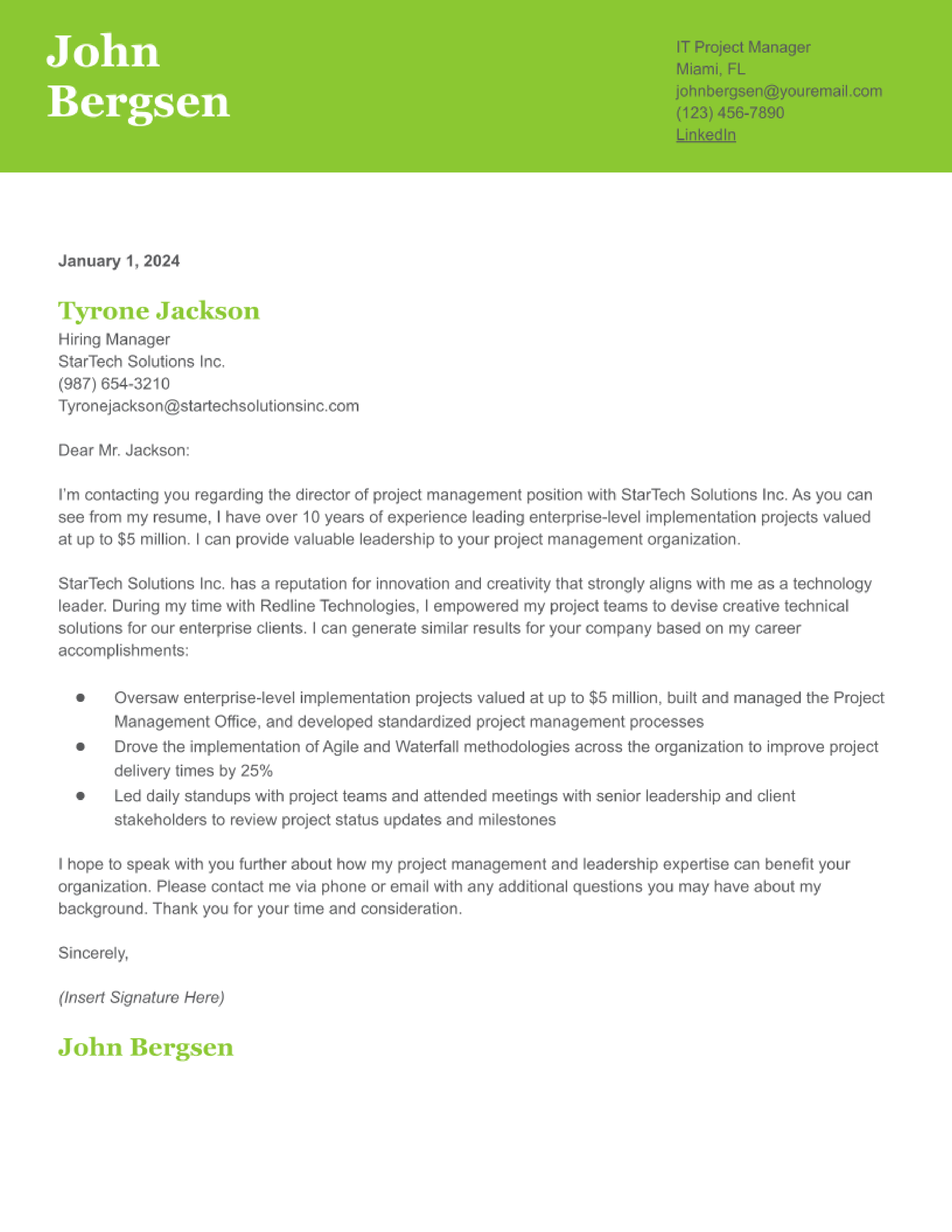 Project Manager Cover Letter Examples and Templates for 2024 ...