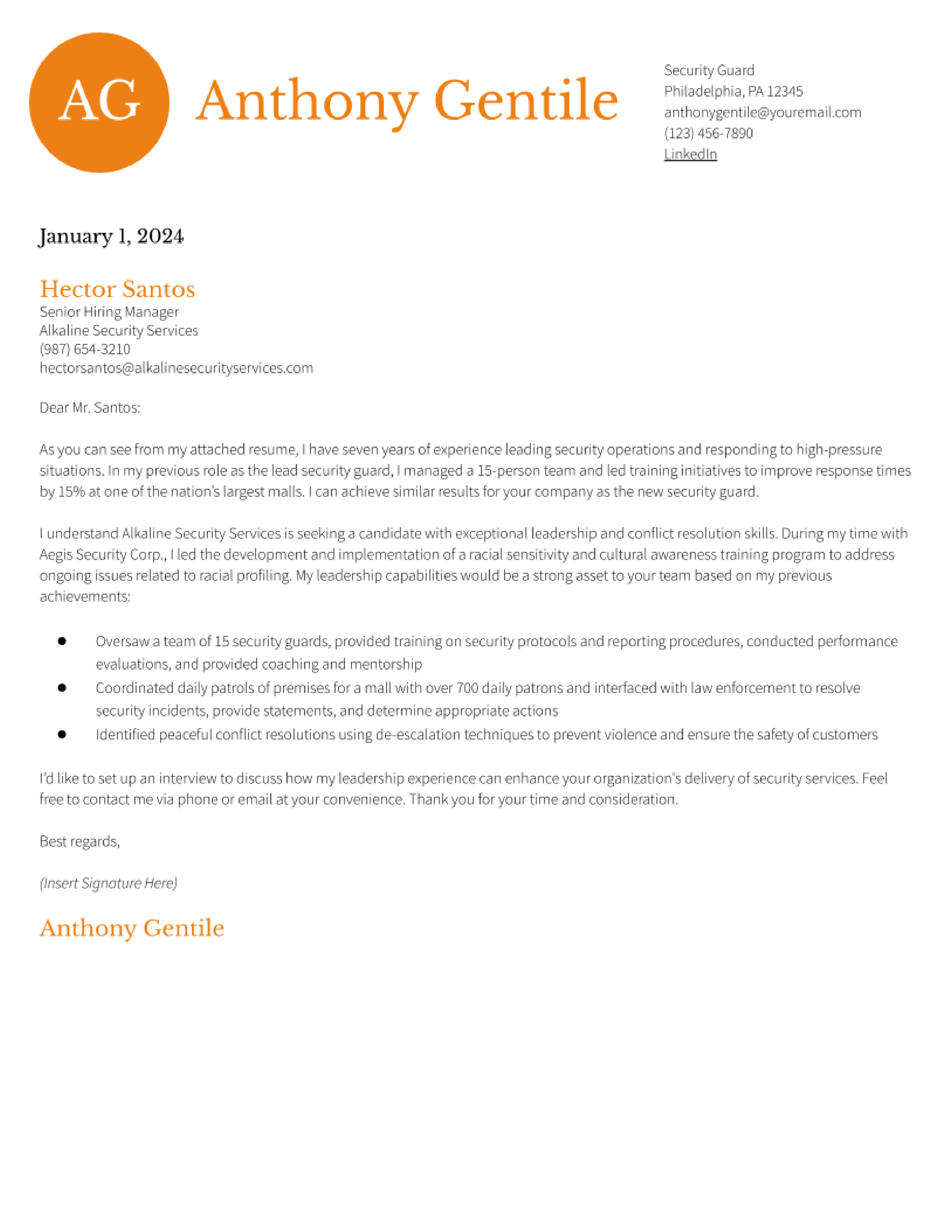 Security Guard Cover Letter Examples and Templates for 2024 ...