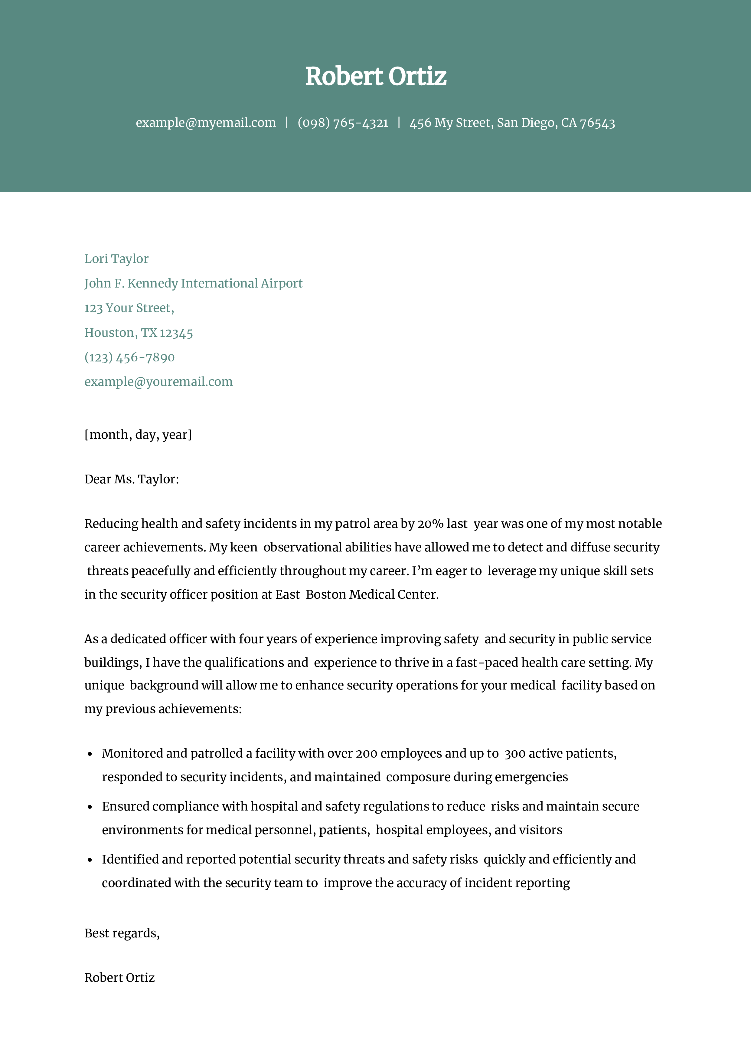 Security Officer Cover Letter Examples and Templates for 2024 ...