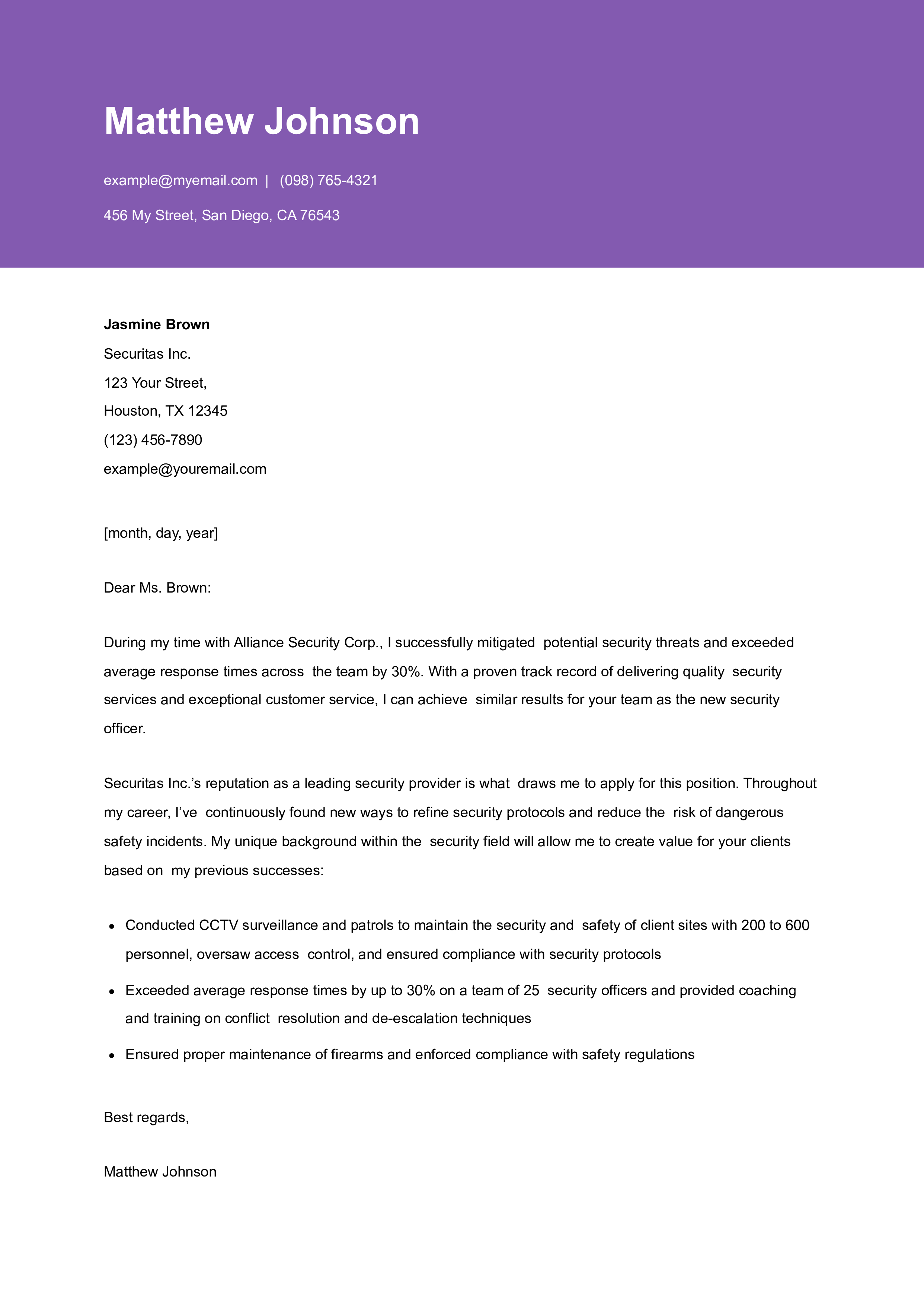 Security Officer Cover Letter Examples and Templates for 2024 ...