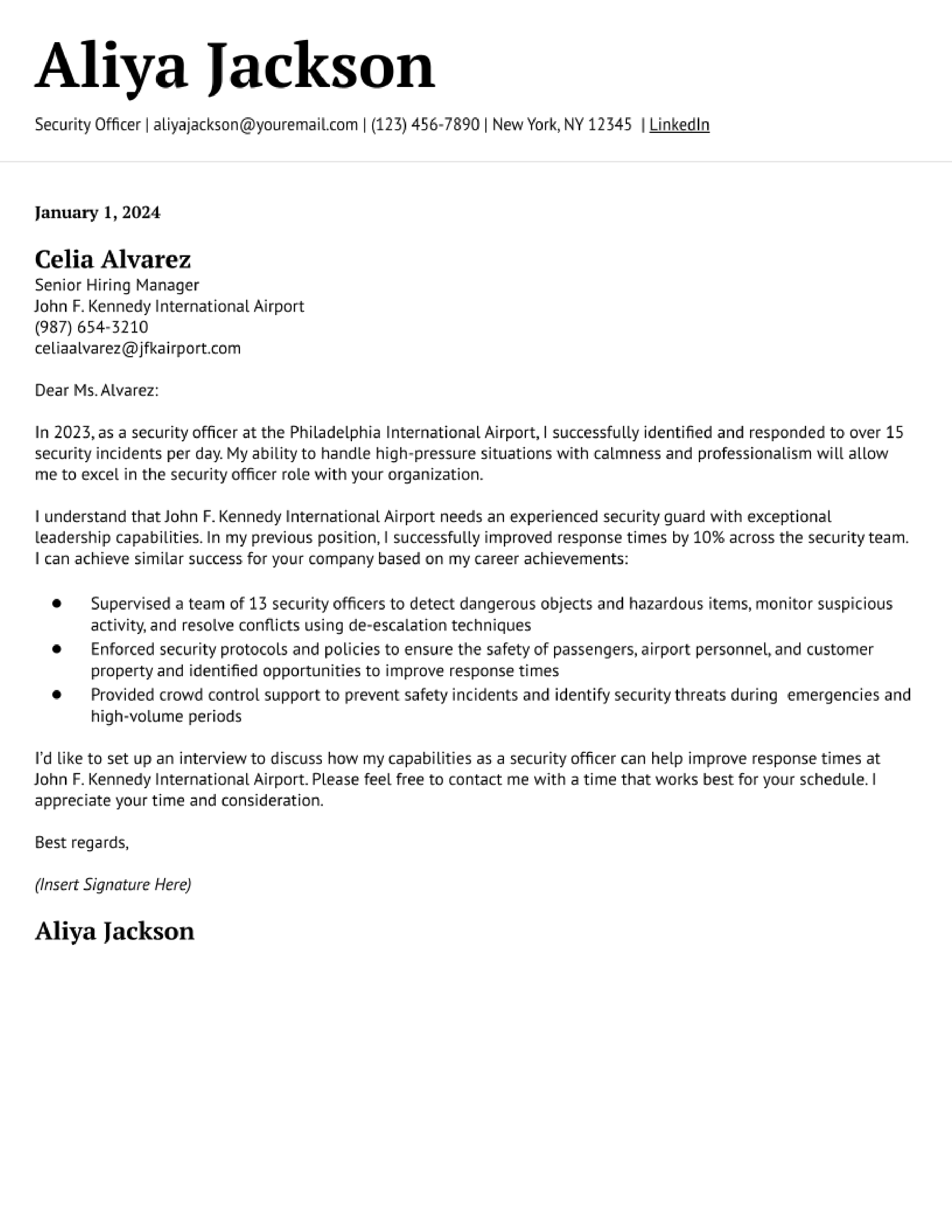 Security Officer Cover Letter Examples and Templates for 2024 ...