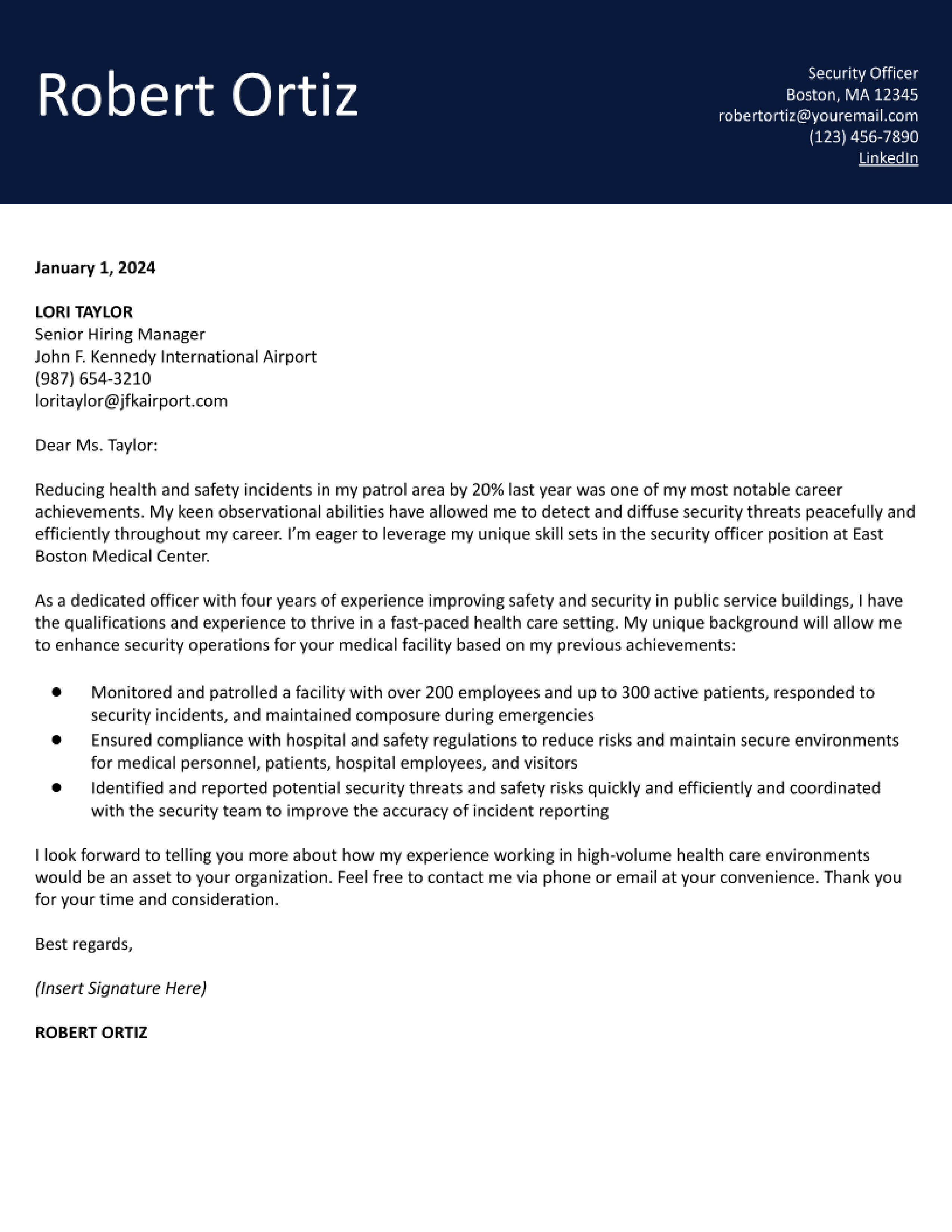 Security Officer Cover Letter Examples and Templates for 2024 ...