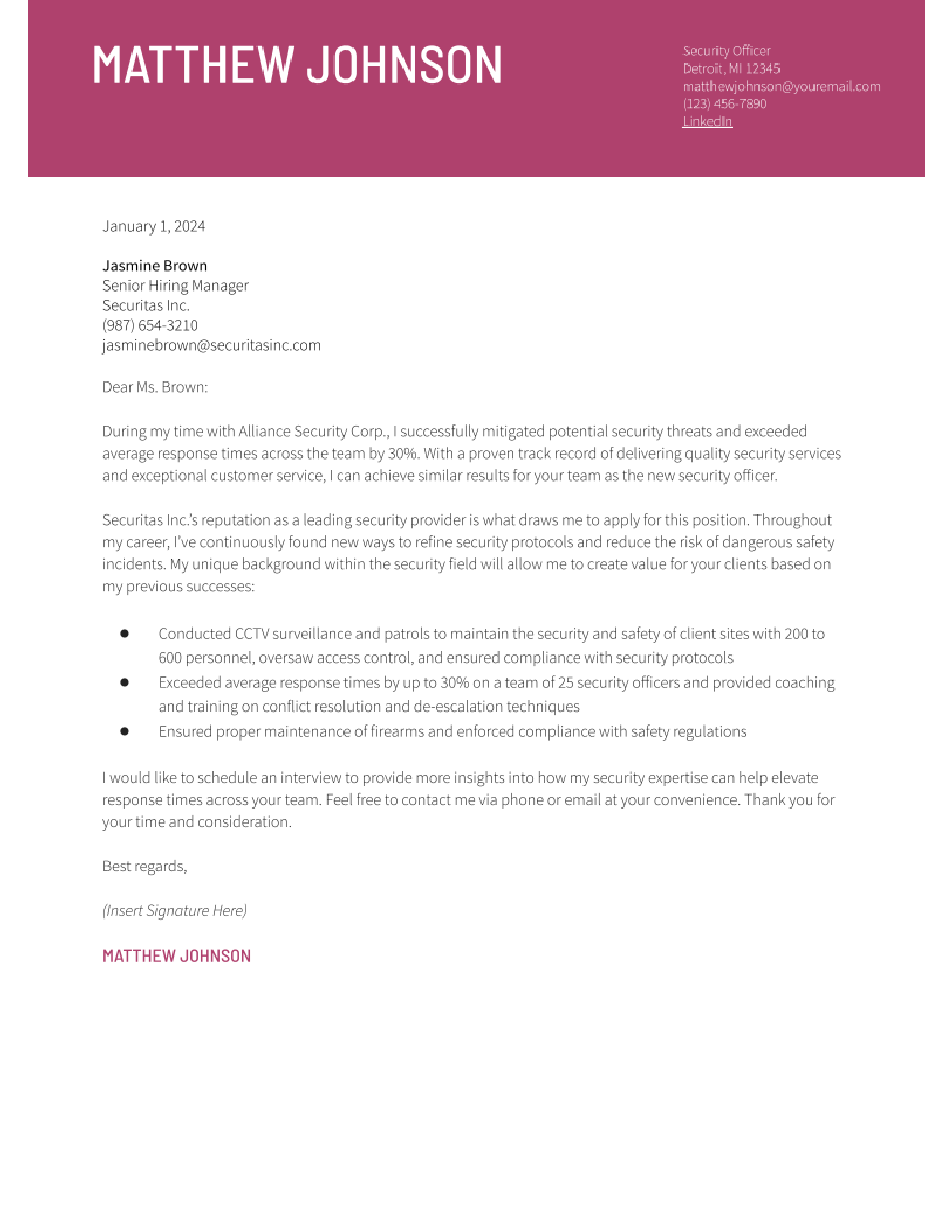 Security Officer Cover Letter Examples and Templates for 2024 ...