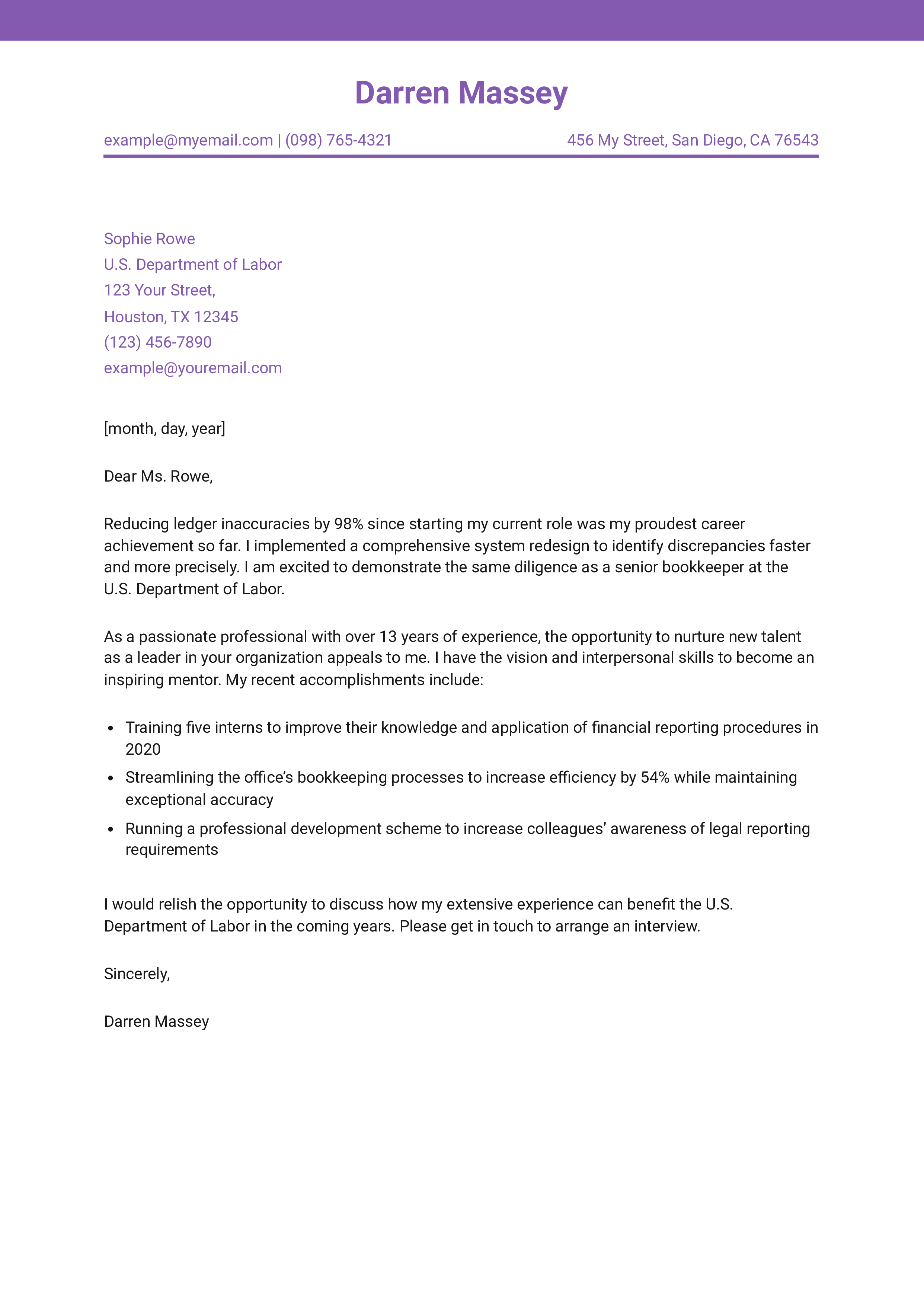 Bookkeeper Cover Letter Examples and Templates for 2024 - ResumeBuilder.com