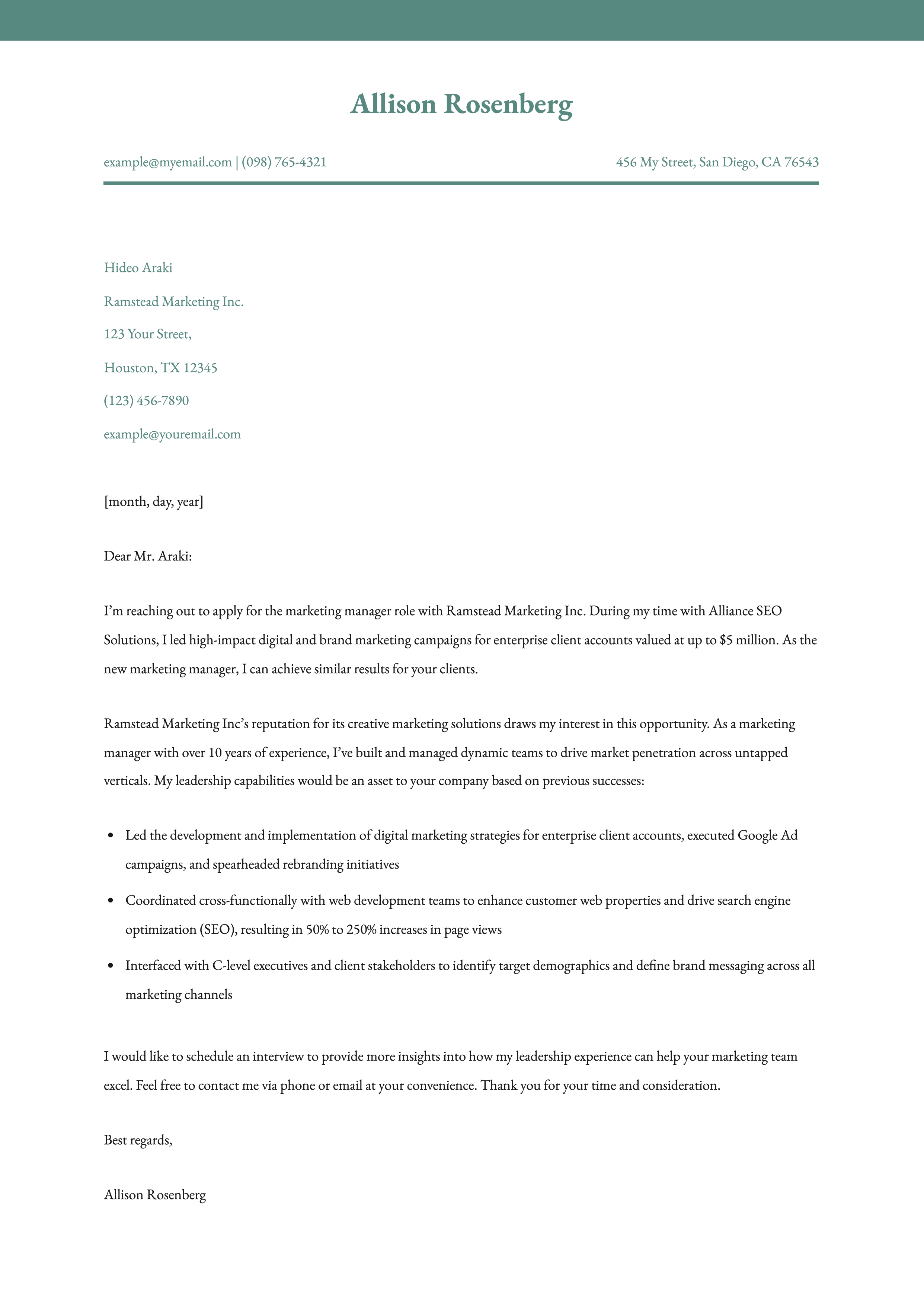 Marketing Manager Cover Letter Examples and Templates for 2024 ...