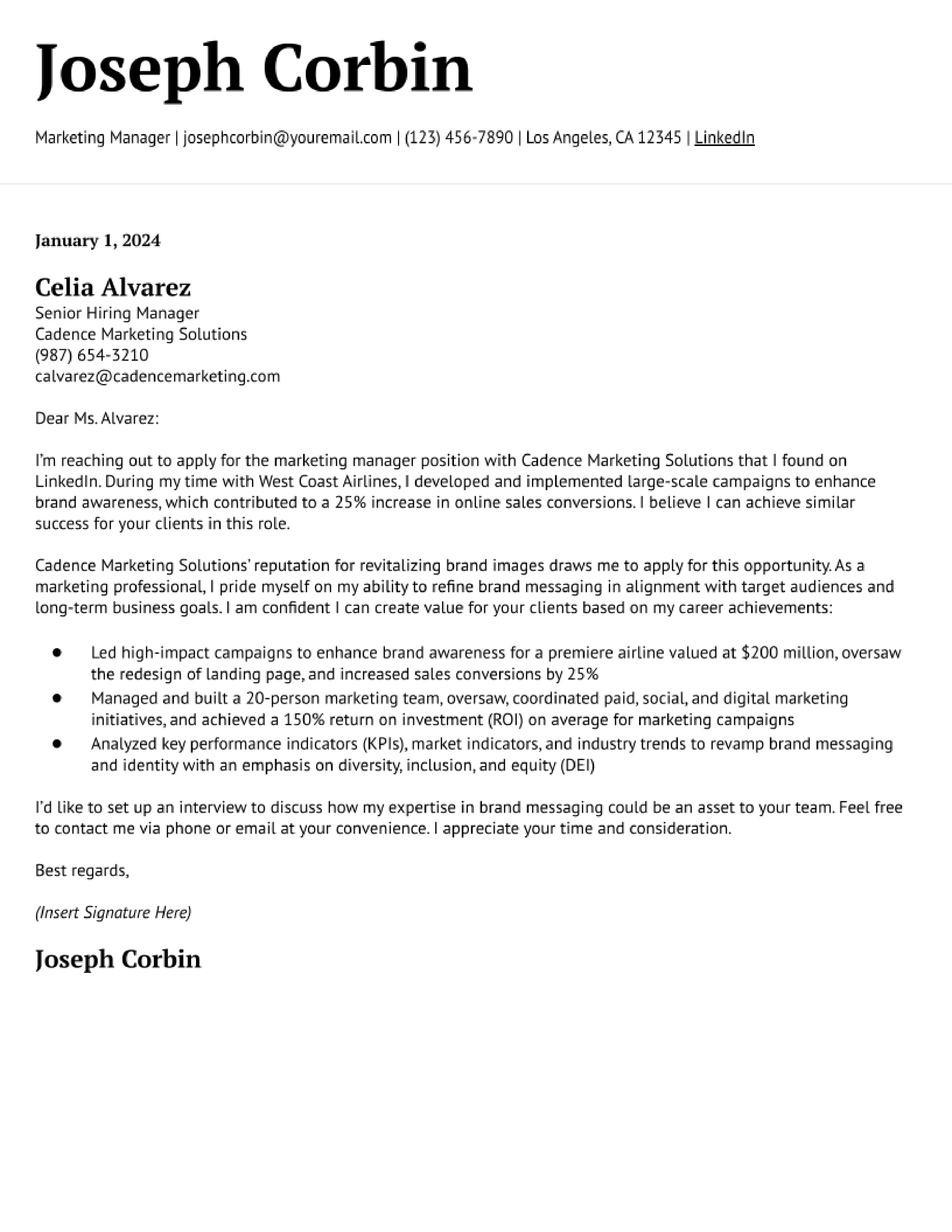 Marketing Manager Cover Letter Examples and Templates for 2024 ...