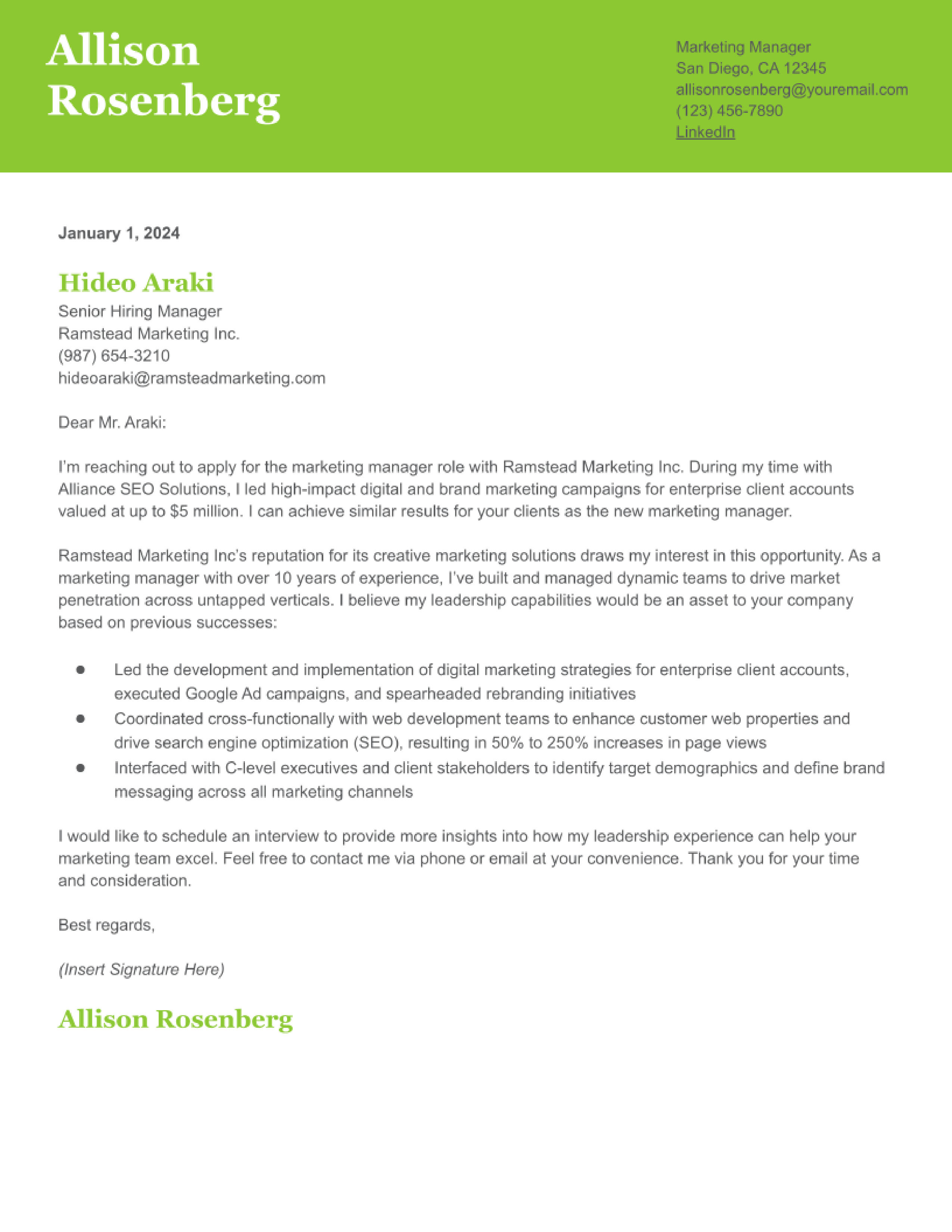 Marketing Manager Cover Letter Examples and Templates for 2024 ...