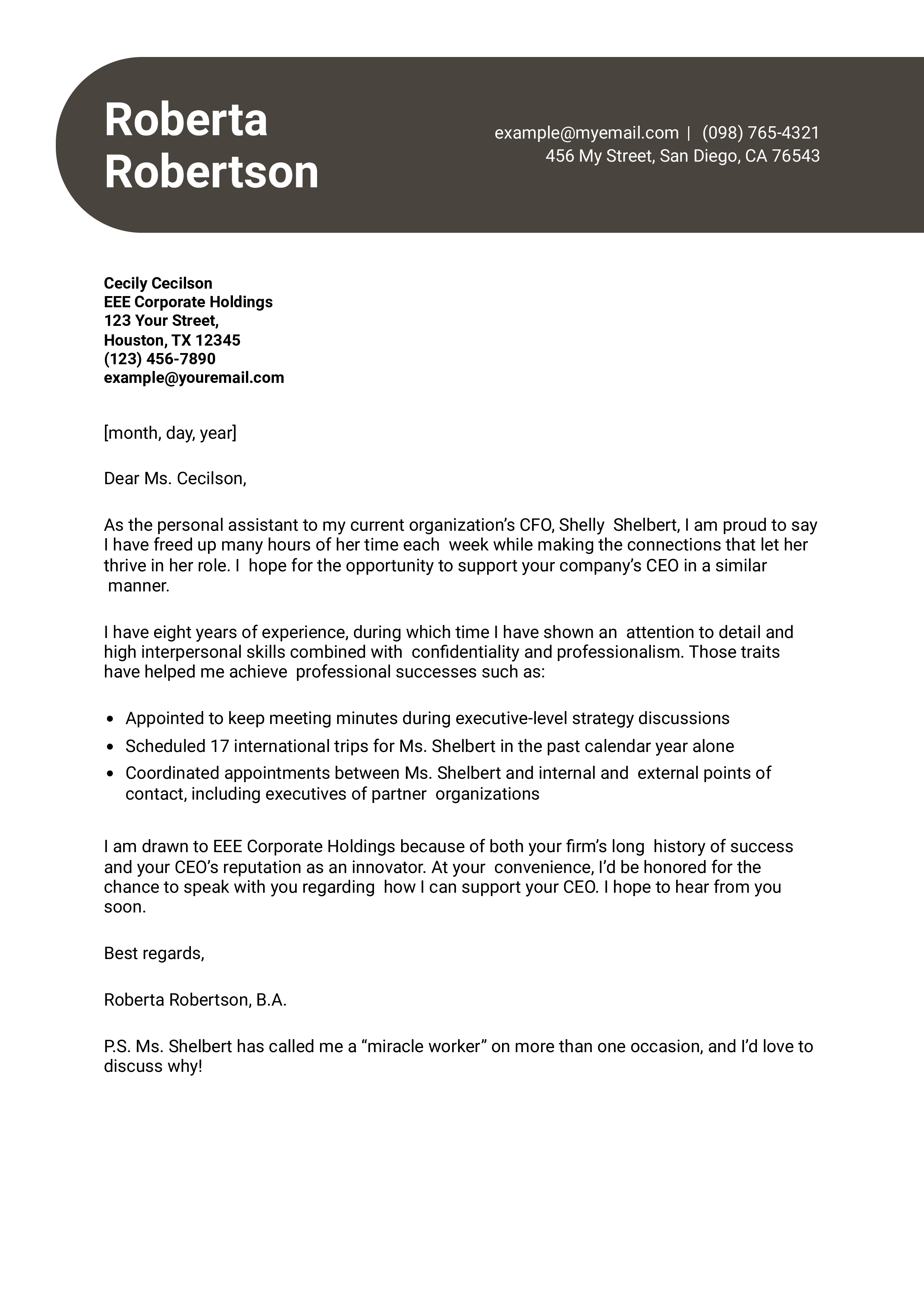 Personal Assistant Cover Letter Examples and Templates for 2024 ...