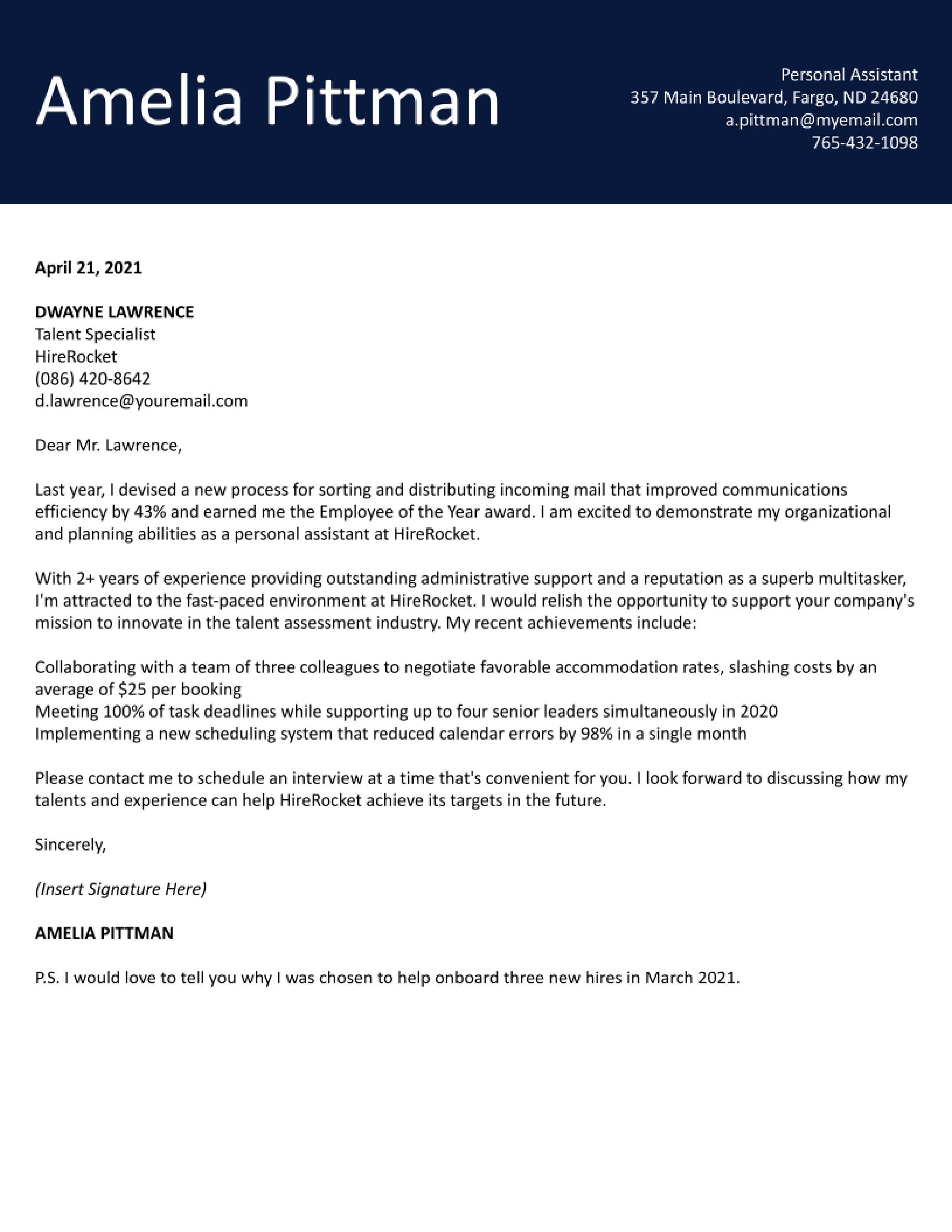 Personal Assistant Cover Letter Examples and Templates for 2024 ...