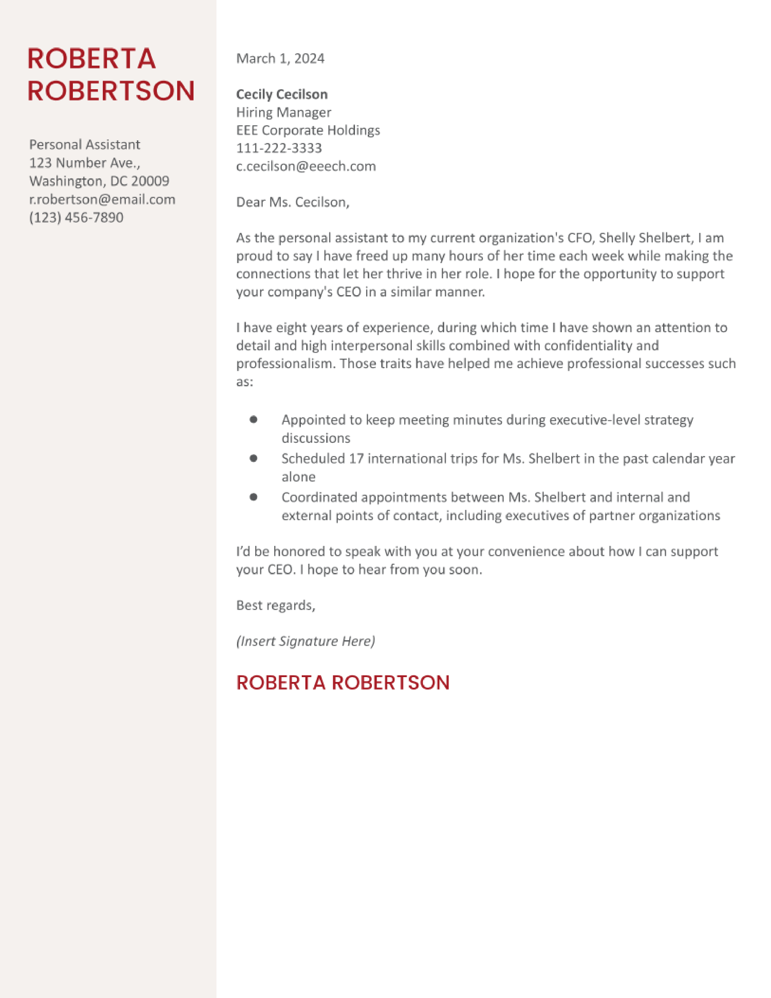 Personal Assistant Cover Letter Examples and Templates for 2024 ...