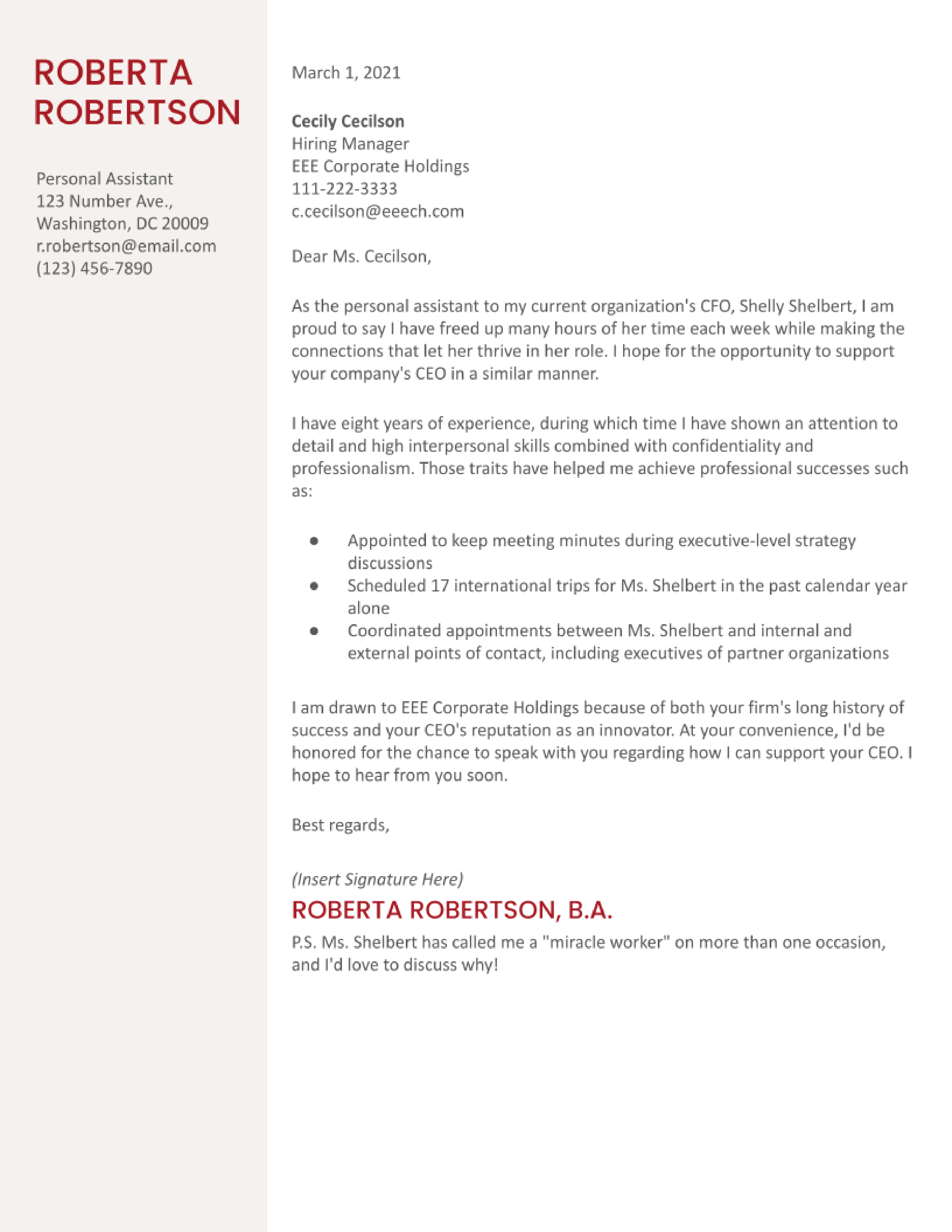 Personal Assistant Cover Letter Examples and Templates for 2024 ...
