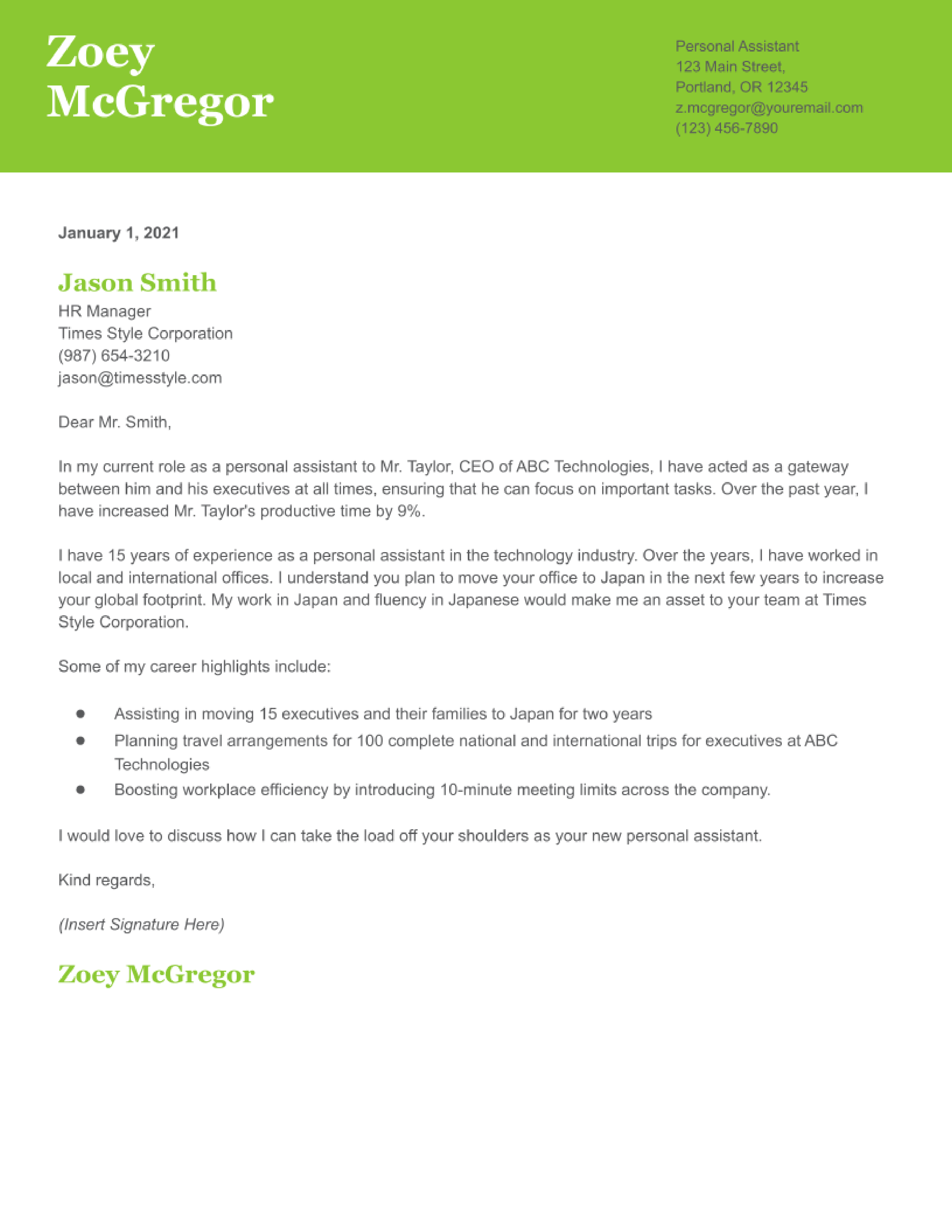 Personal Assistant Cover Letter Examples and Templates for 2024 ...