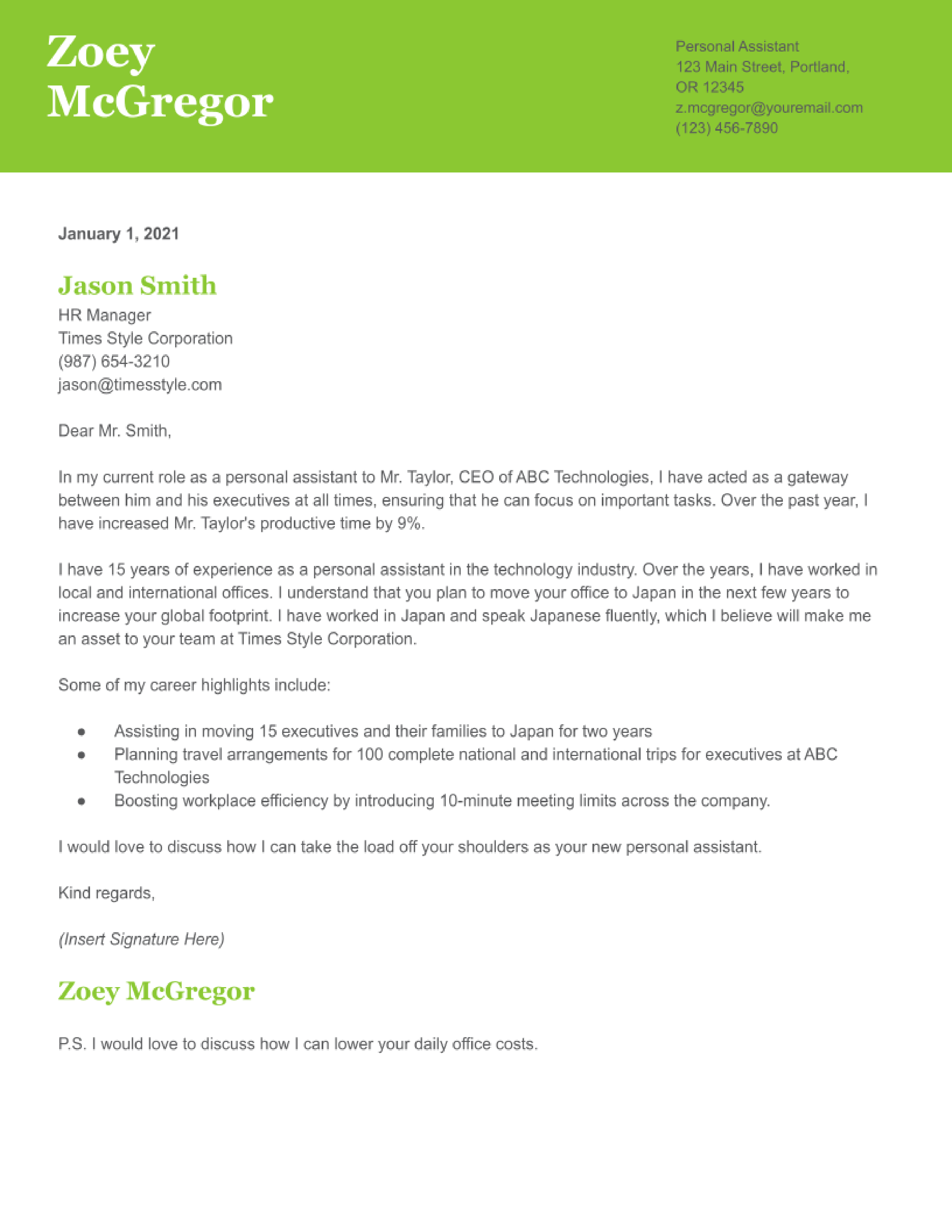 Personal Assistant Cover Letter Examples and Templates for 2024 ...