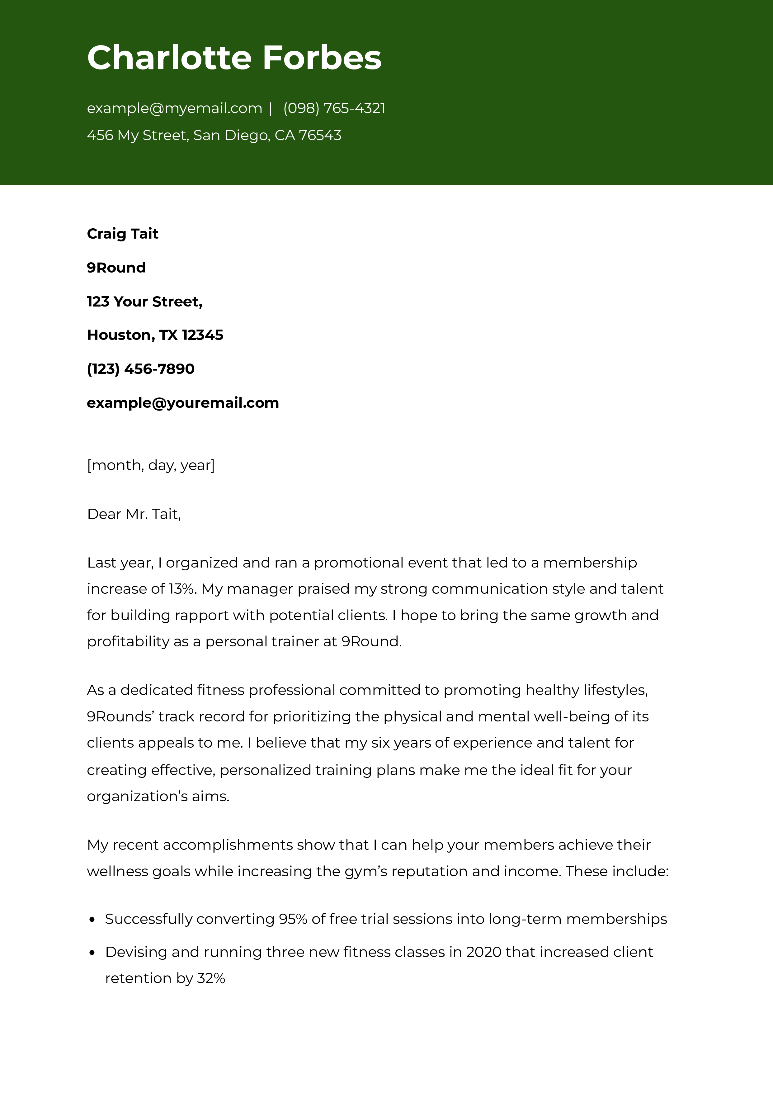 Personal Trainer Cover Letter Examples and Templates for 2024 ...