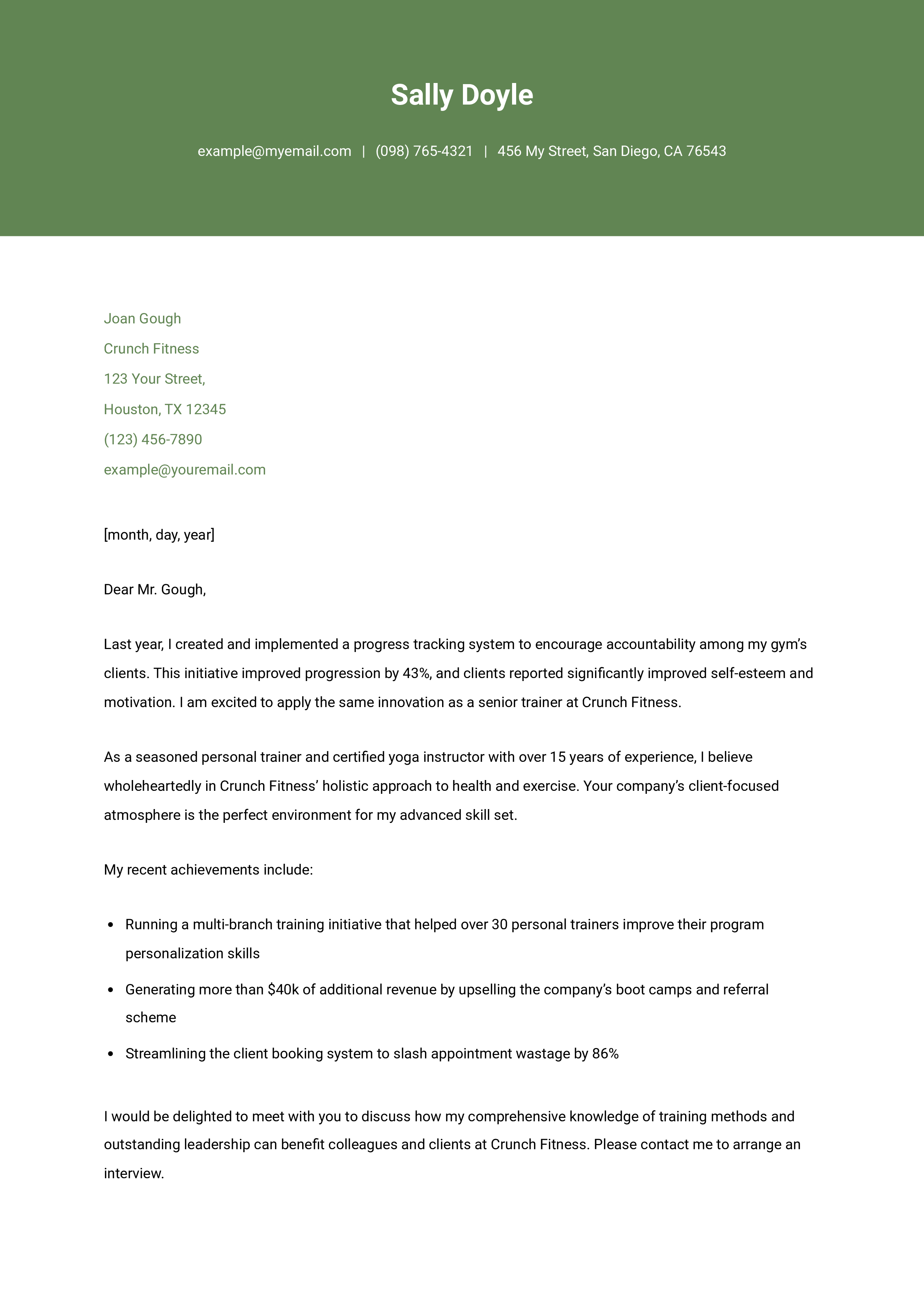 Personal Trainer Cover Letter Examples and Templates for 2024 ...