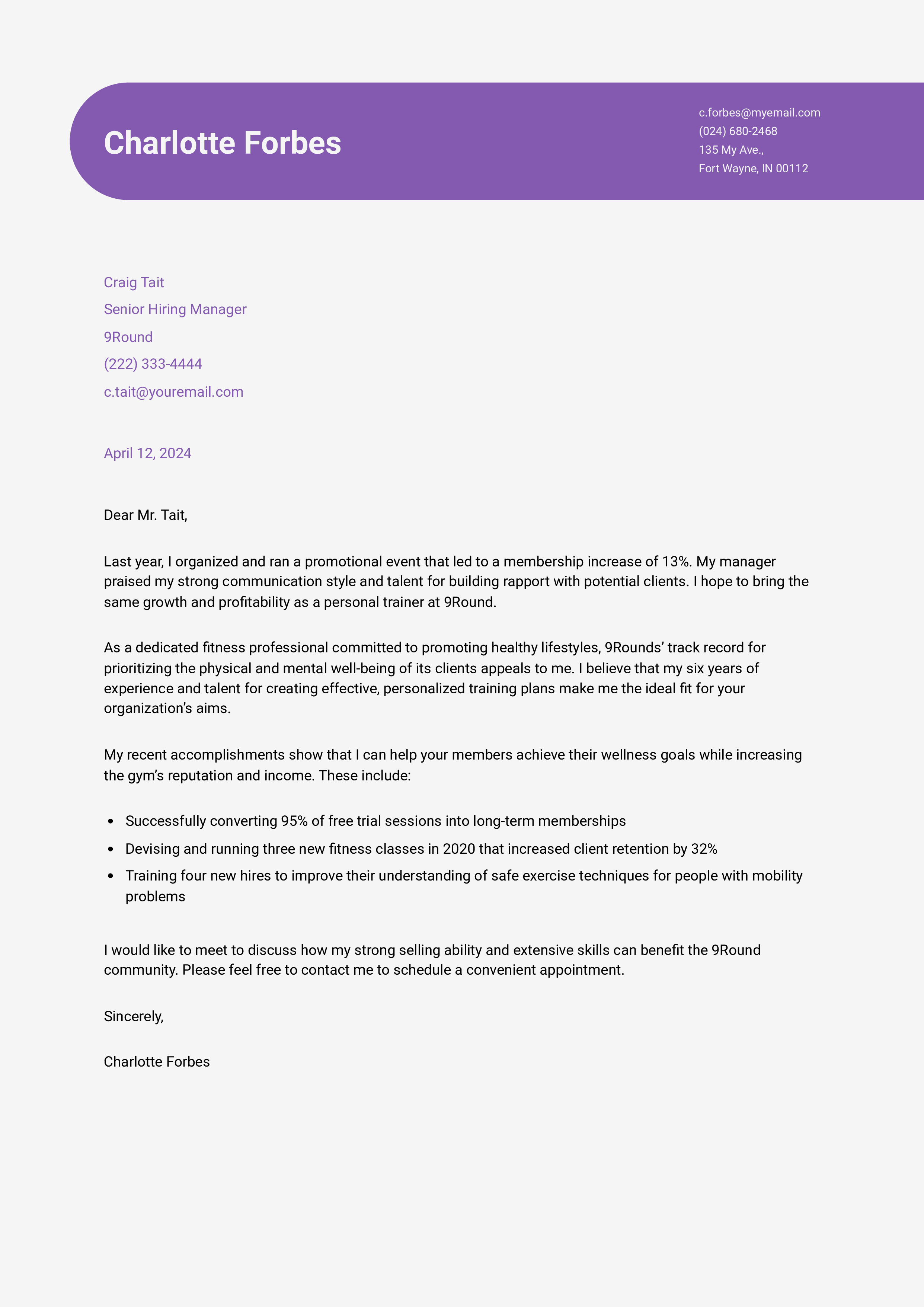 Personal Trainer Cover Letter Examples and Templates for 2024 ...