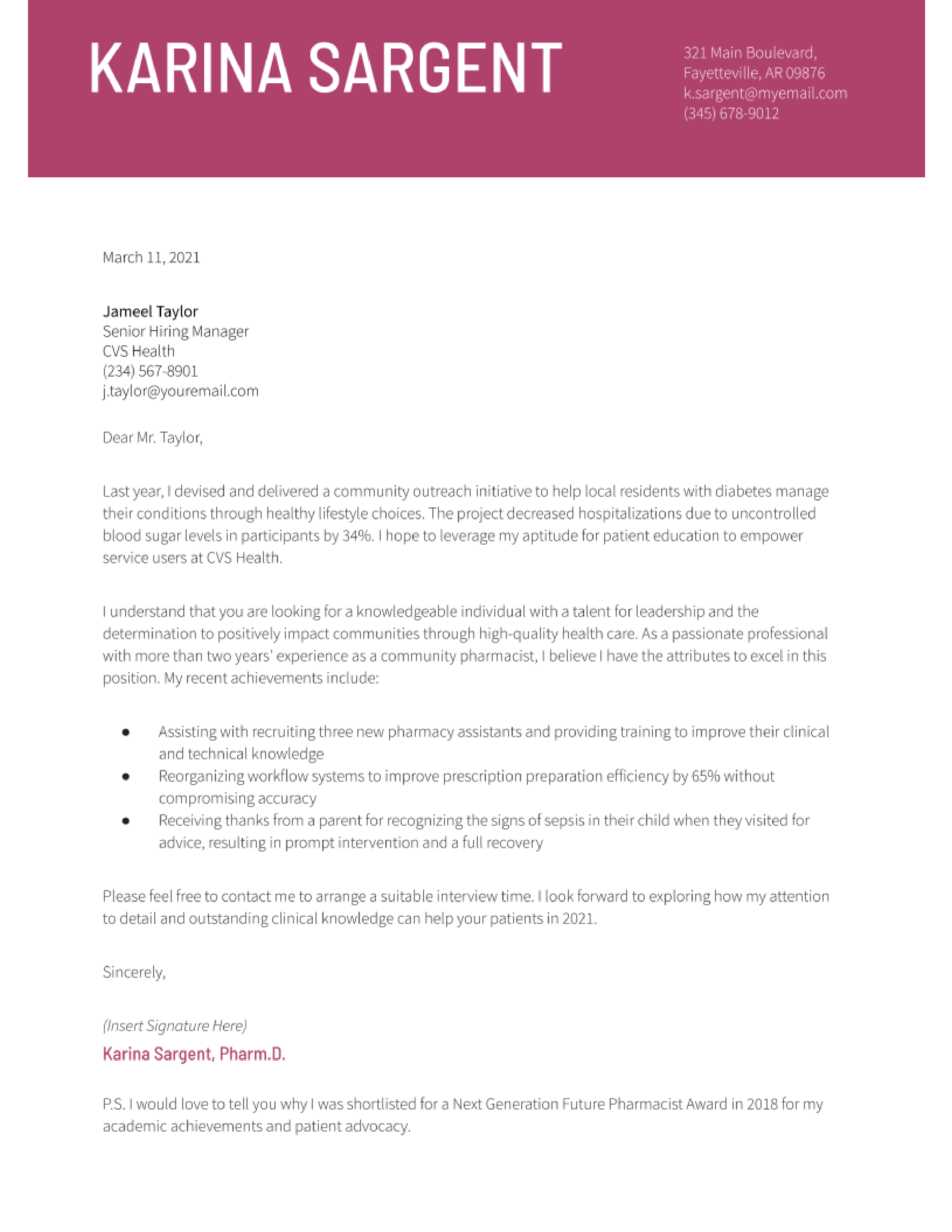 Pharmacist Cover Letter Examples and Templates for 2024 - ResumeBuilder.com