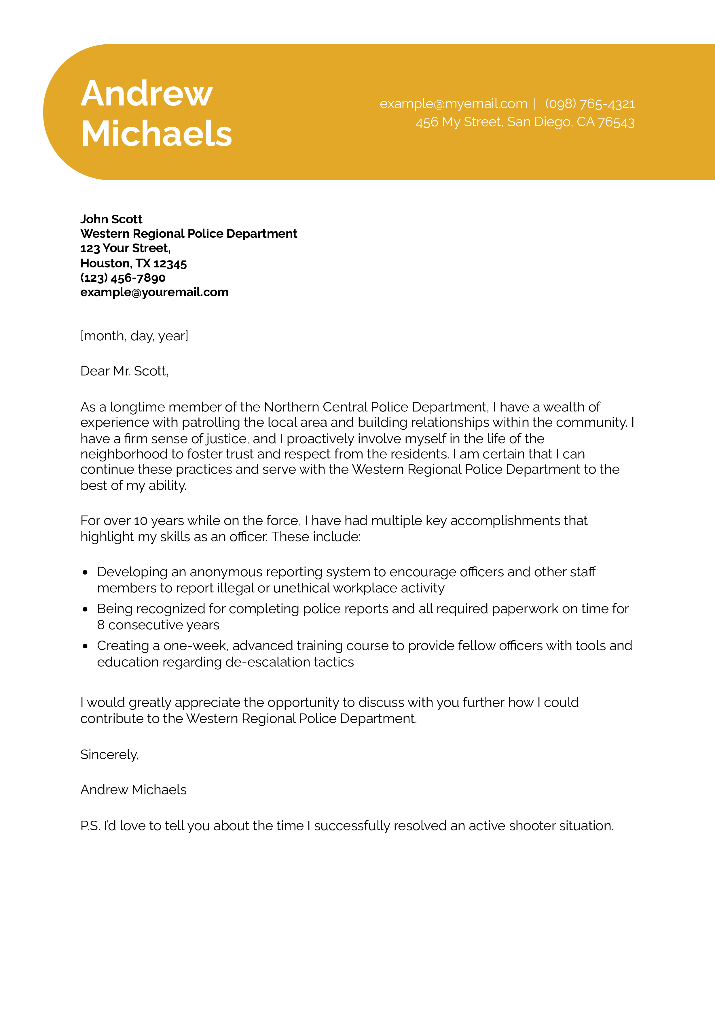 Police Officer Cover Letter Examples and Templates for 2024 ...