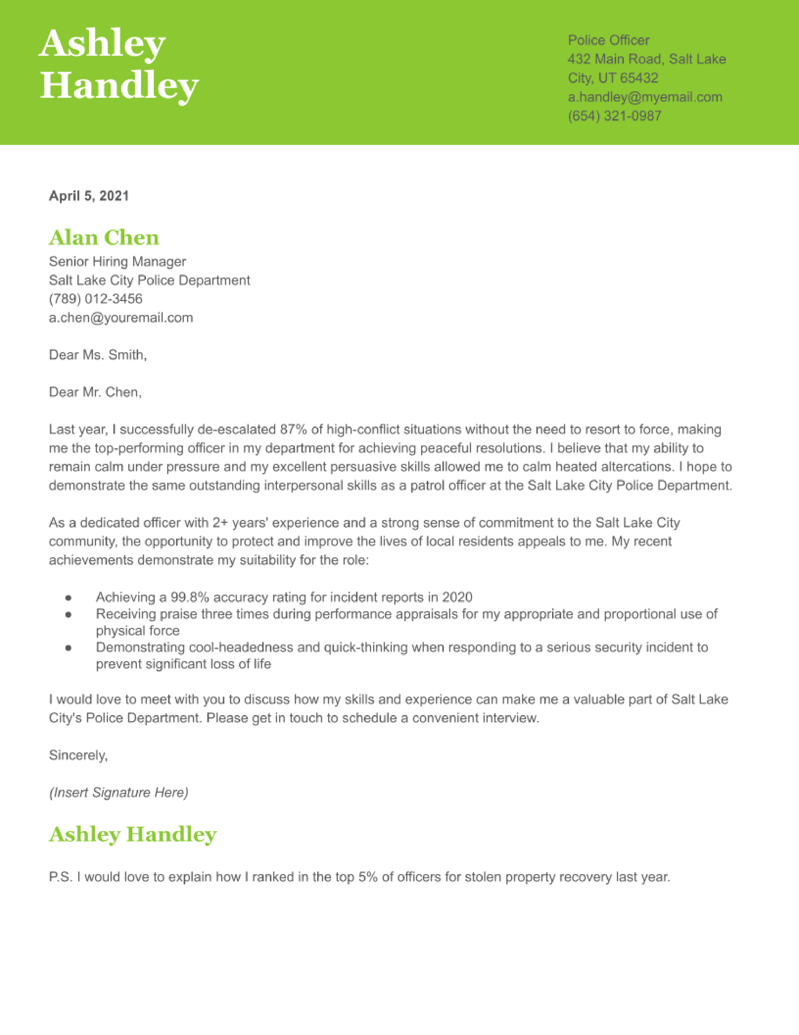 Police Officer Cover Letter Examples and Templates for 2024 ...