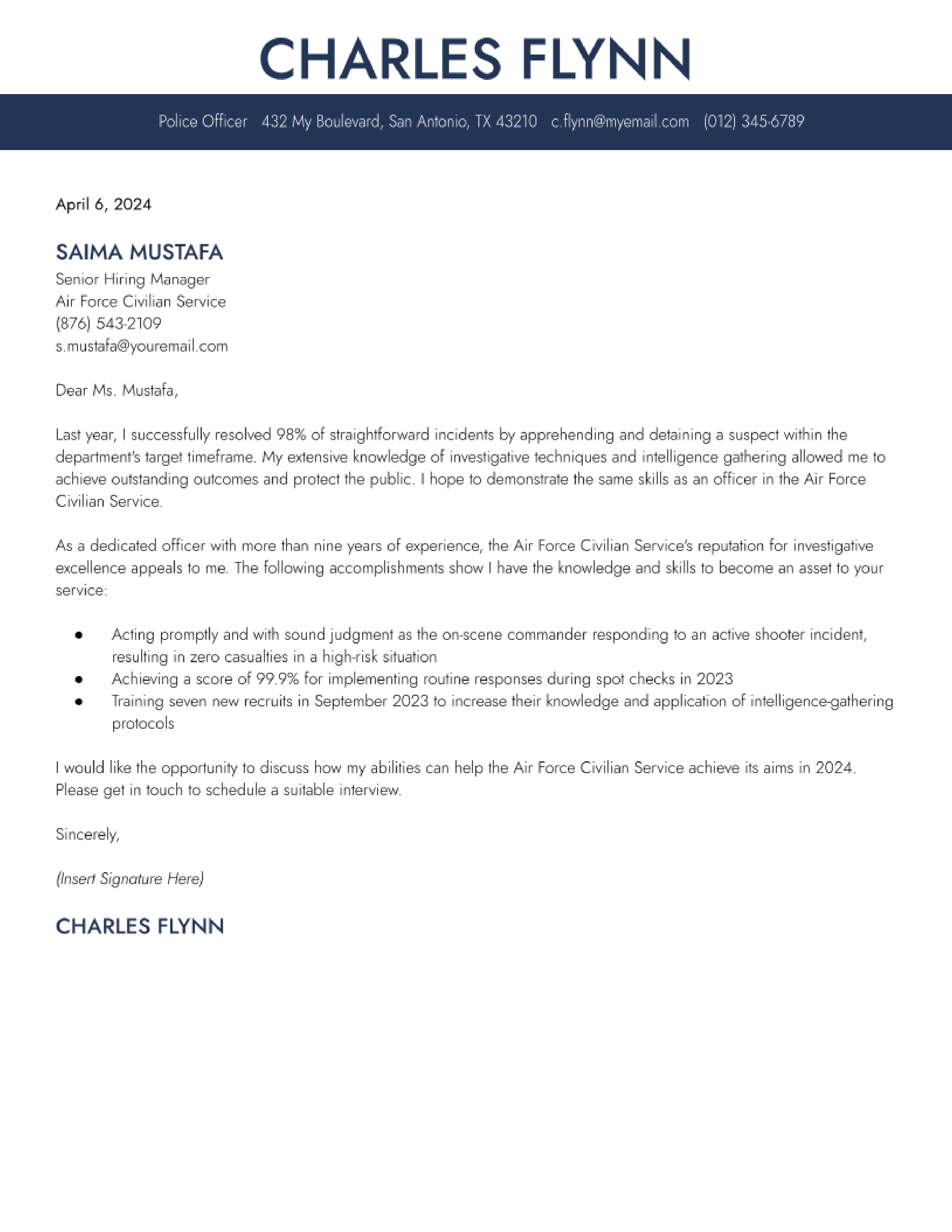 Police Officer Cover Letter Examples and Templates for 2024 ...