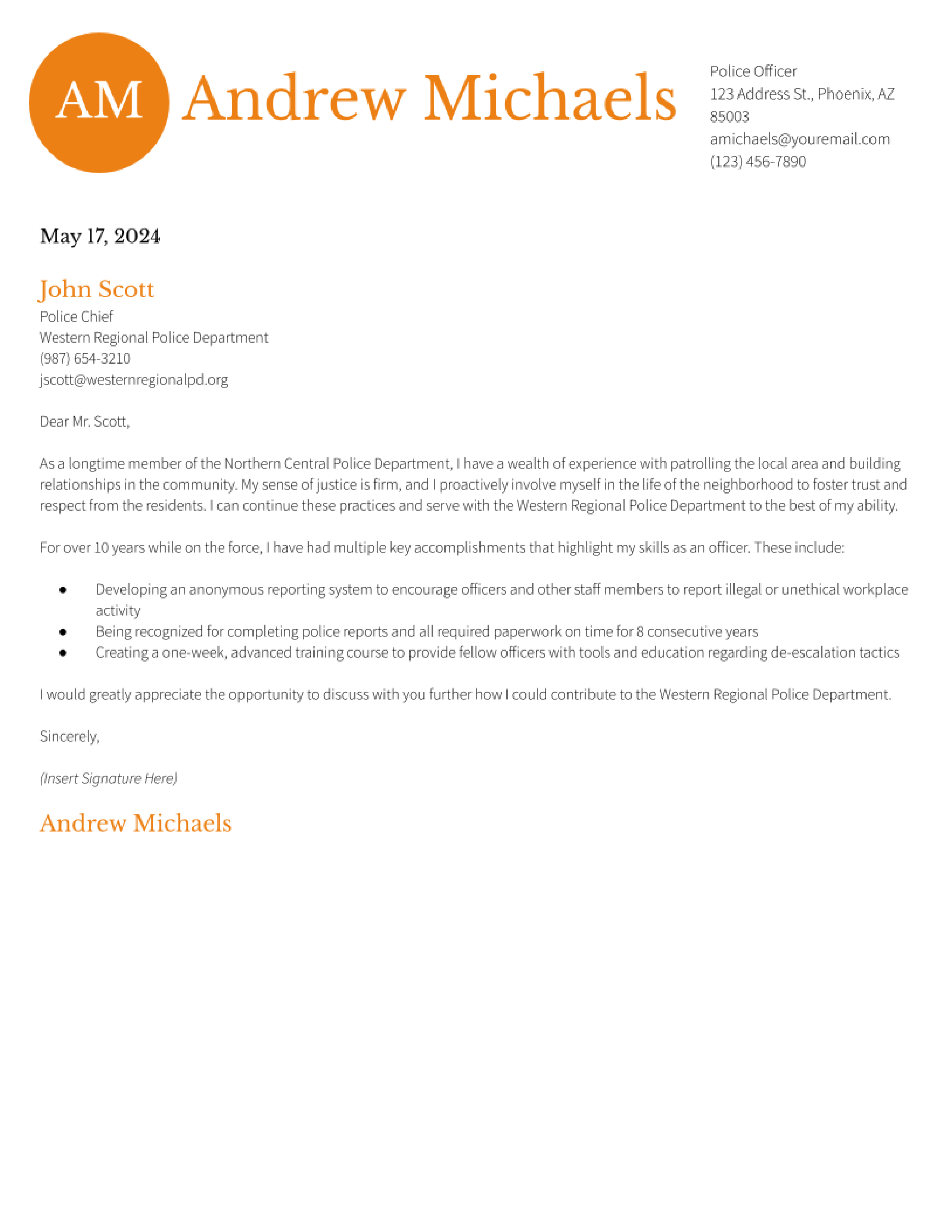 Police Officer Cover Letter Examples and Templates for 2024 ...