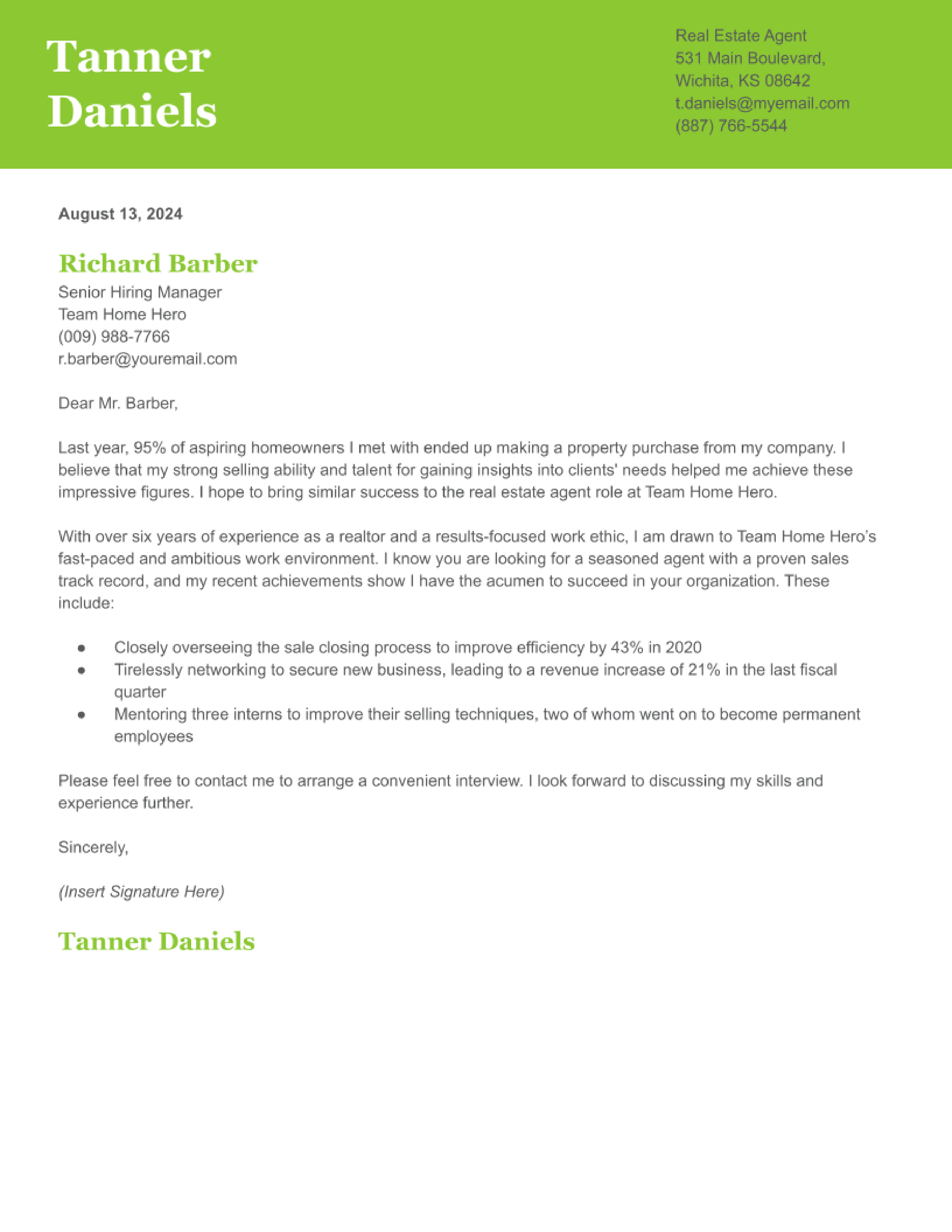Real Estate Agent Cover Letter Examples and Templates for 2024 ...