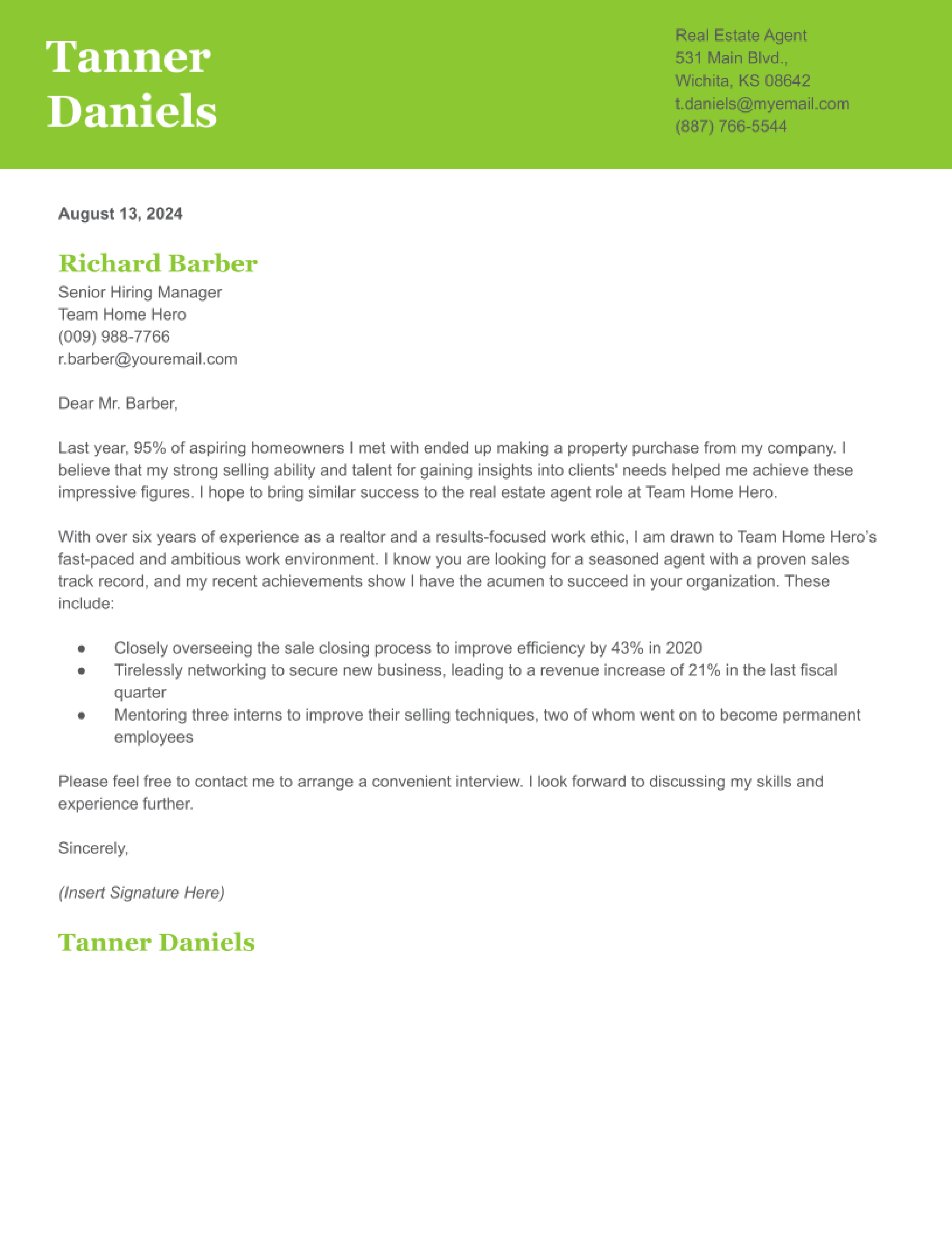 Real Estate Agent Cover Letter Examples and Templates for 2024 ...