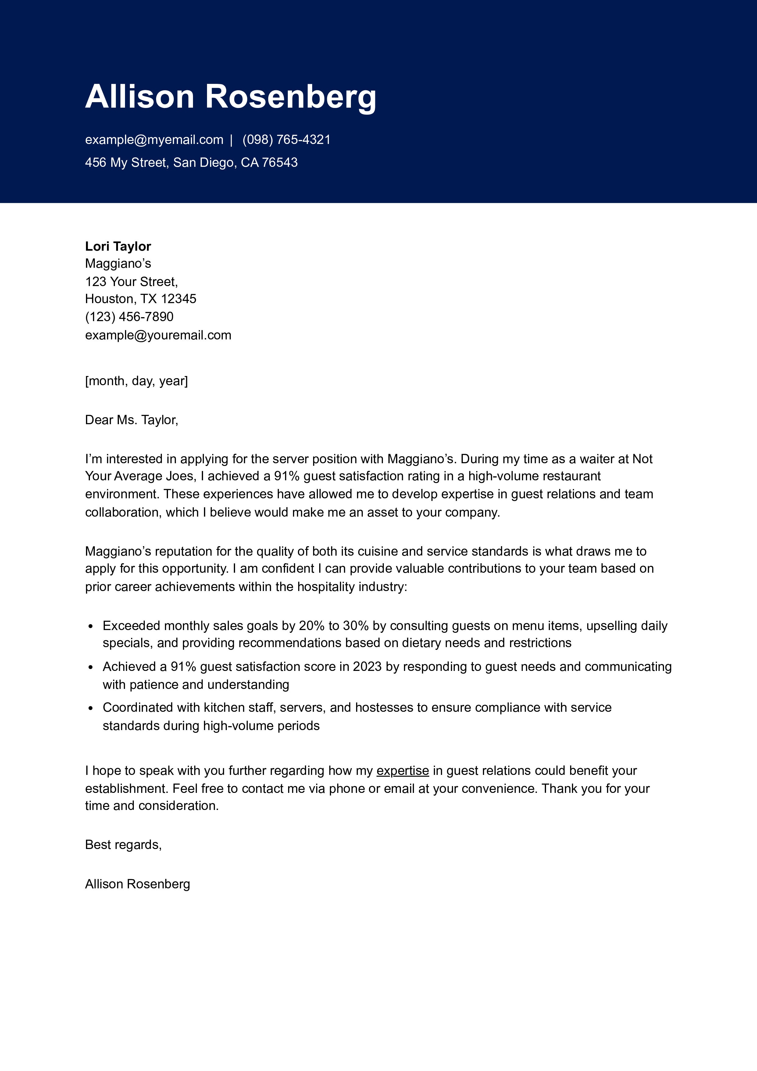 Server Cover Letter Examples and Templates for 2024 - ResumeBuilder.com