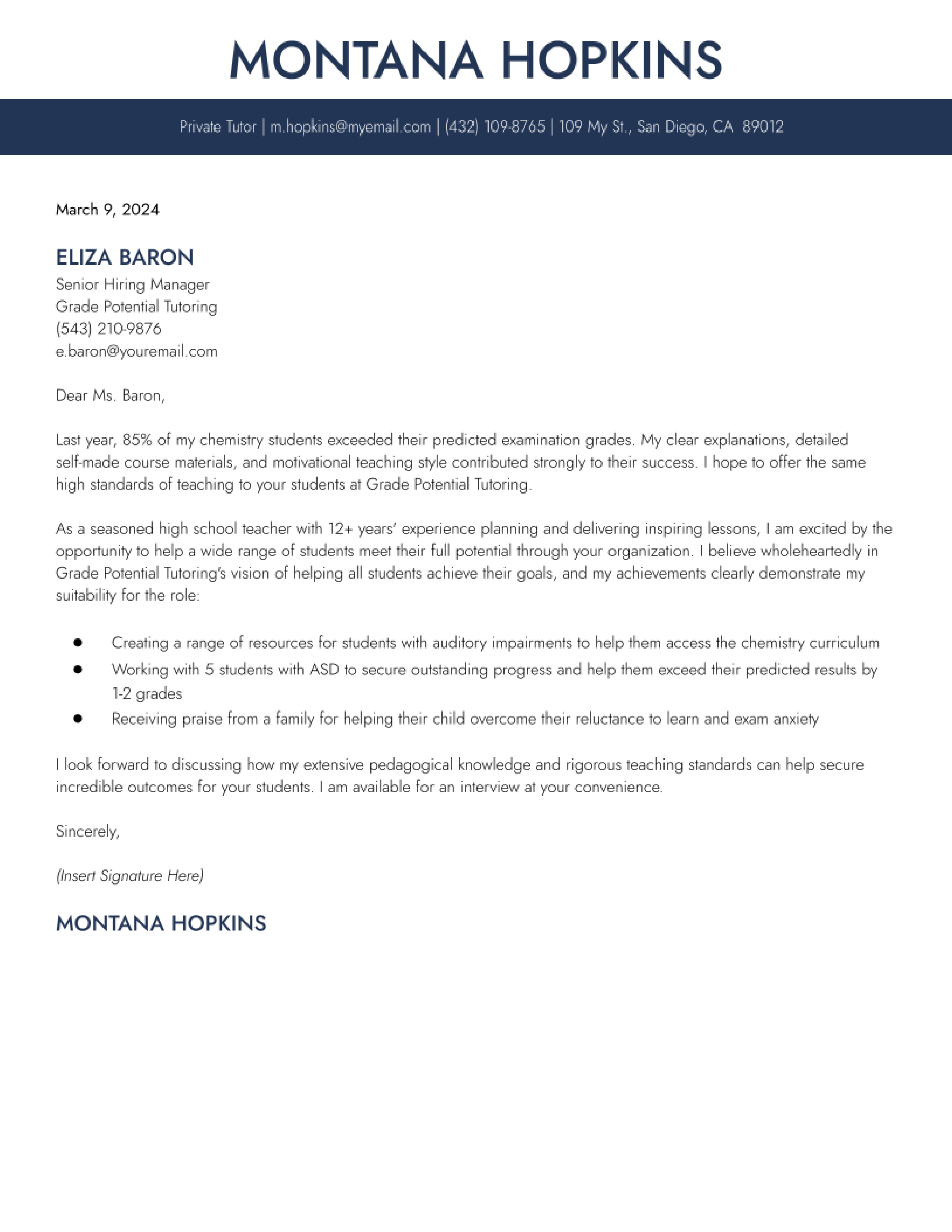 Tutor Cover Letter Examples and Templates for 2024 - ResumeBuilder.com